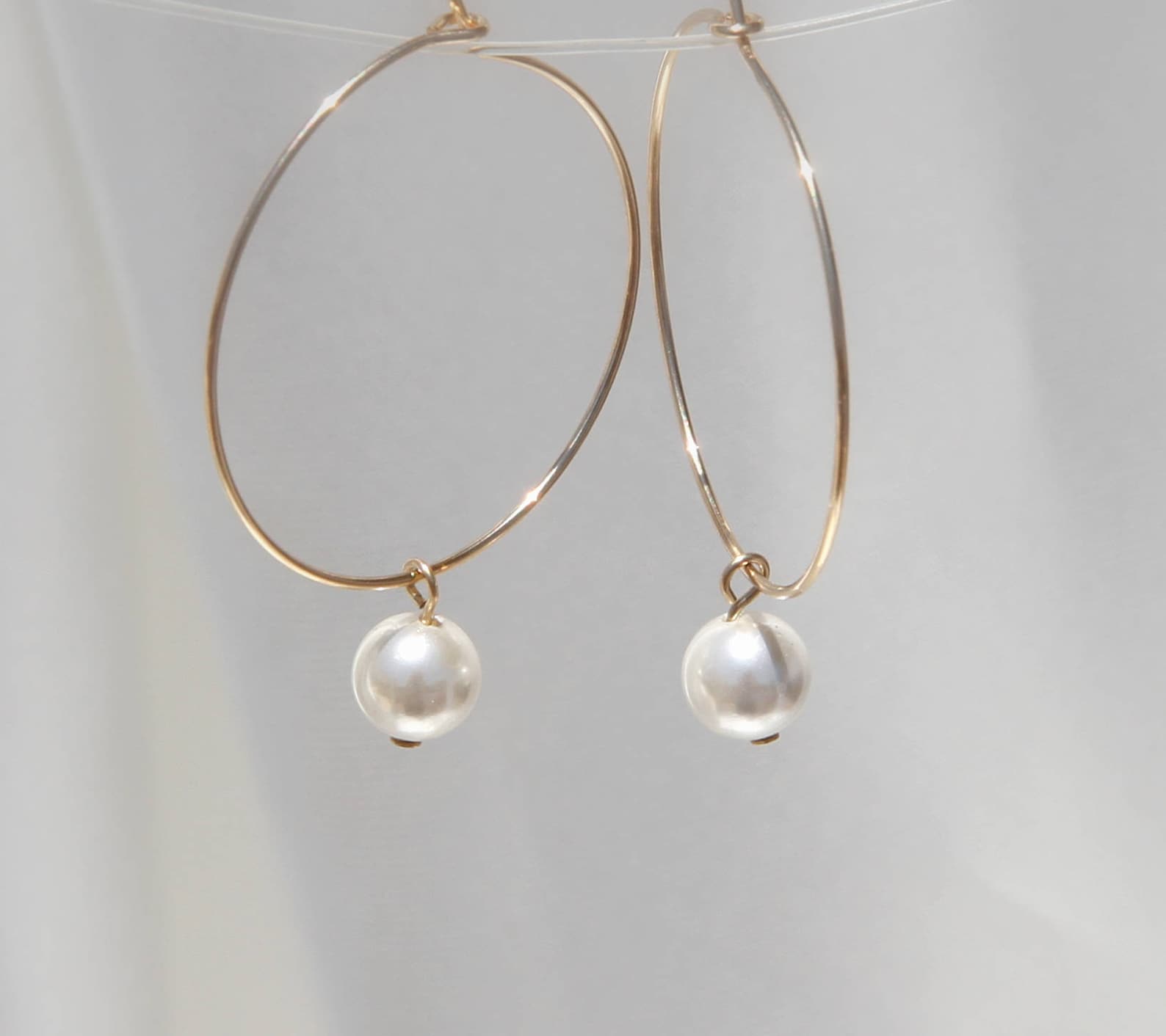 Gold and Natural Pearl Hoop Earrings, Gold Fill Hoop and White Pearl ...