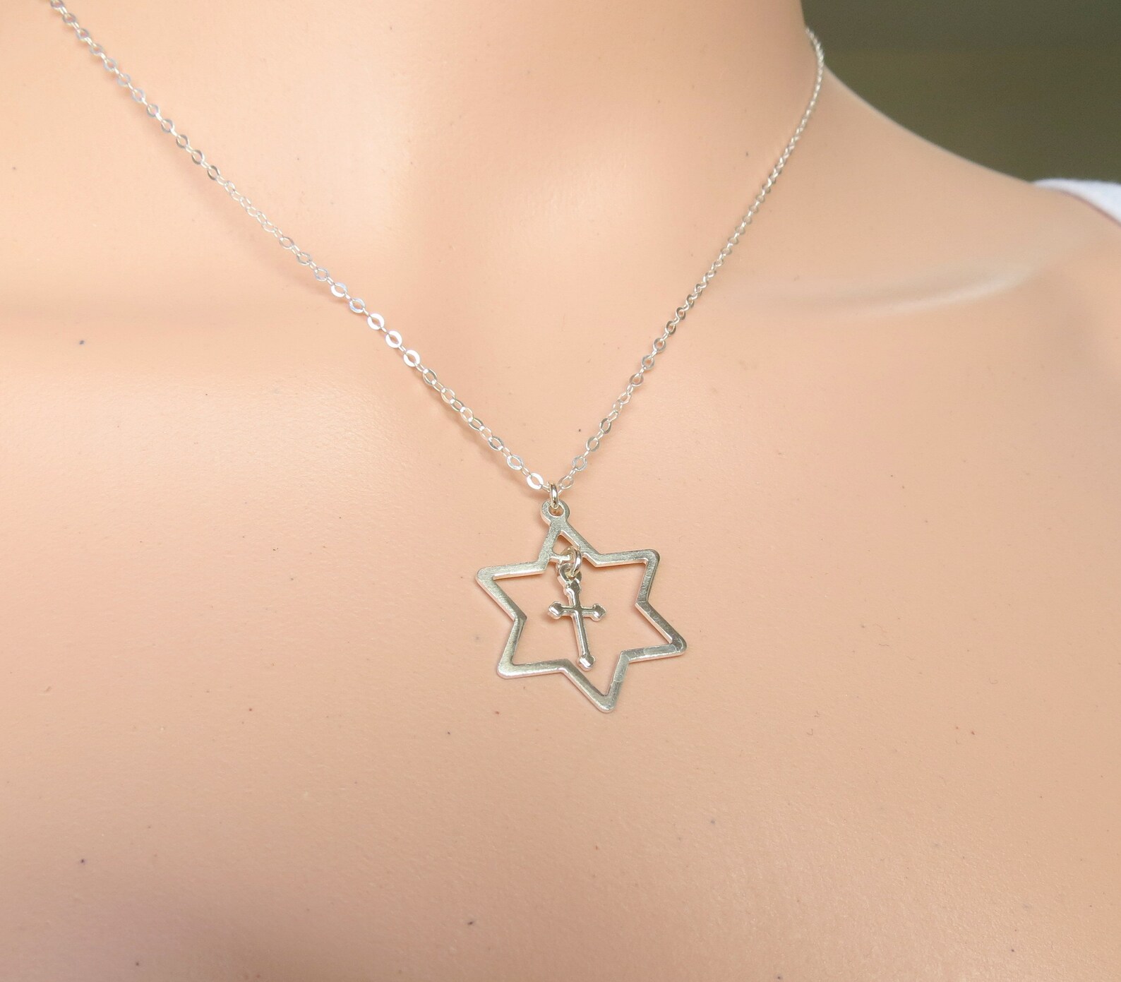 Gold Messianic Star of David Cross Necklace, Cross With Magen David ...