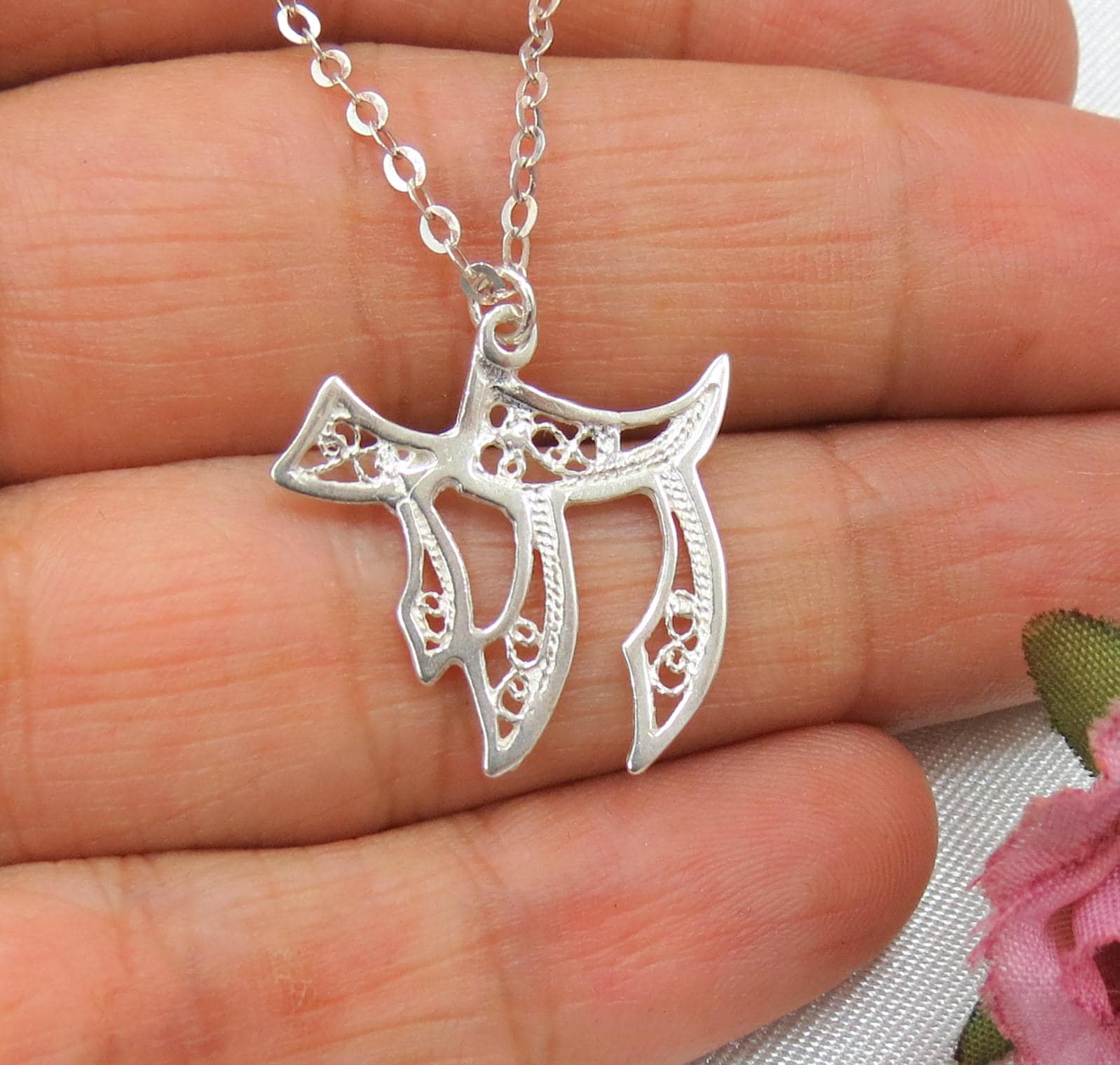 Chai Necklace Chai Pendant Sterling Silver Chai Necklace | Etsy