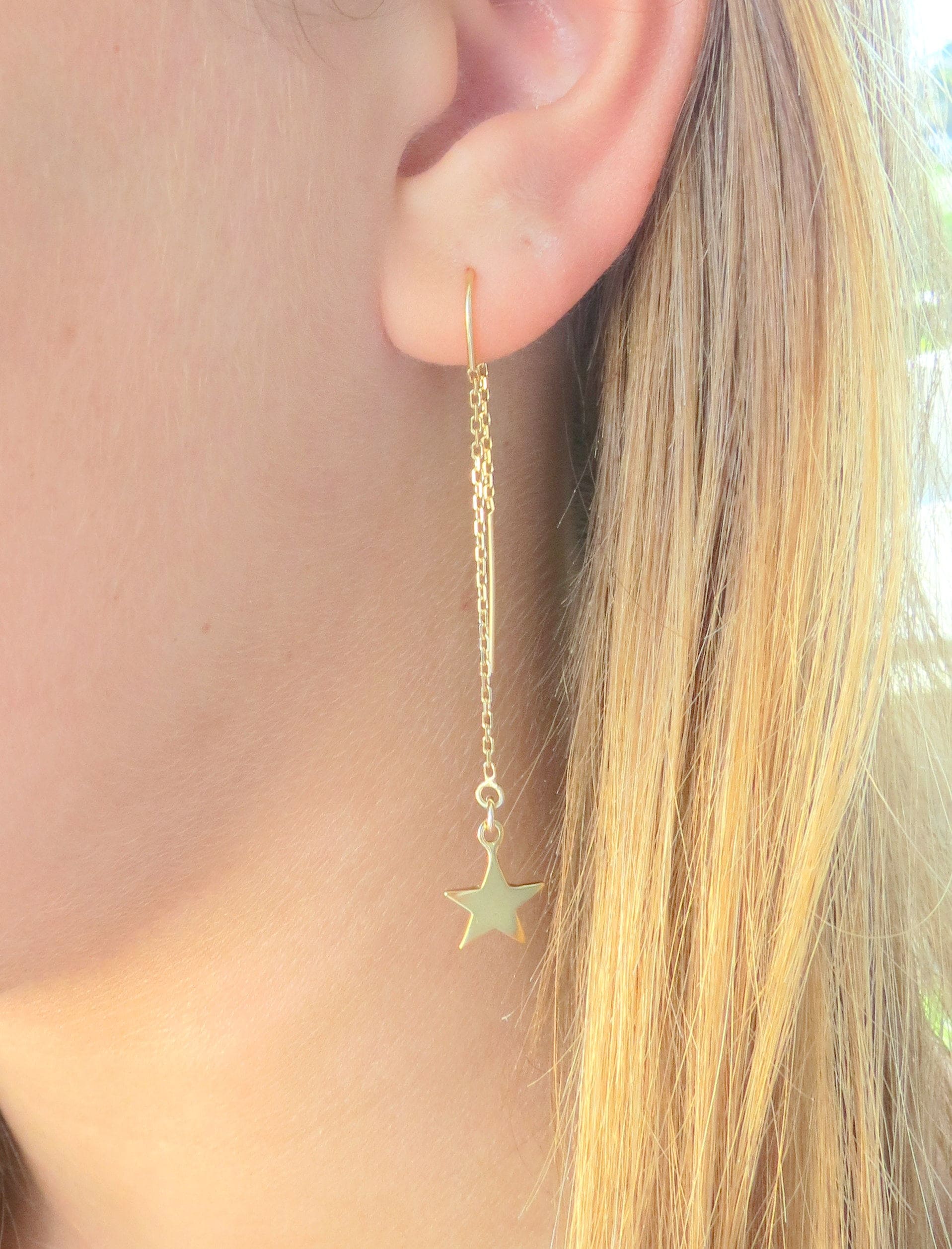 Star Thread Earrings Gold Filled Threader Earrings Stars | Etsy