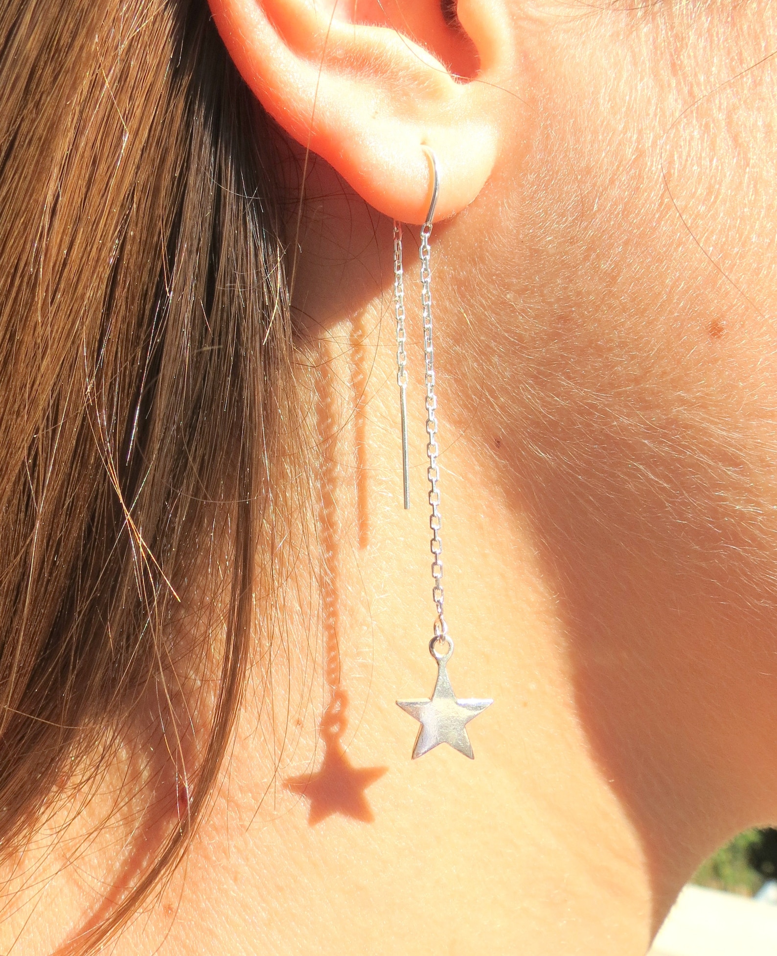 Star Thread Earrings Gold Filled Threader Earrings Stars | Etsy