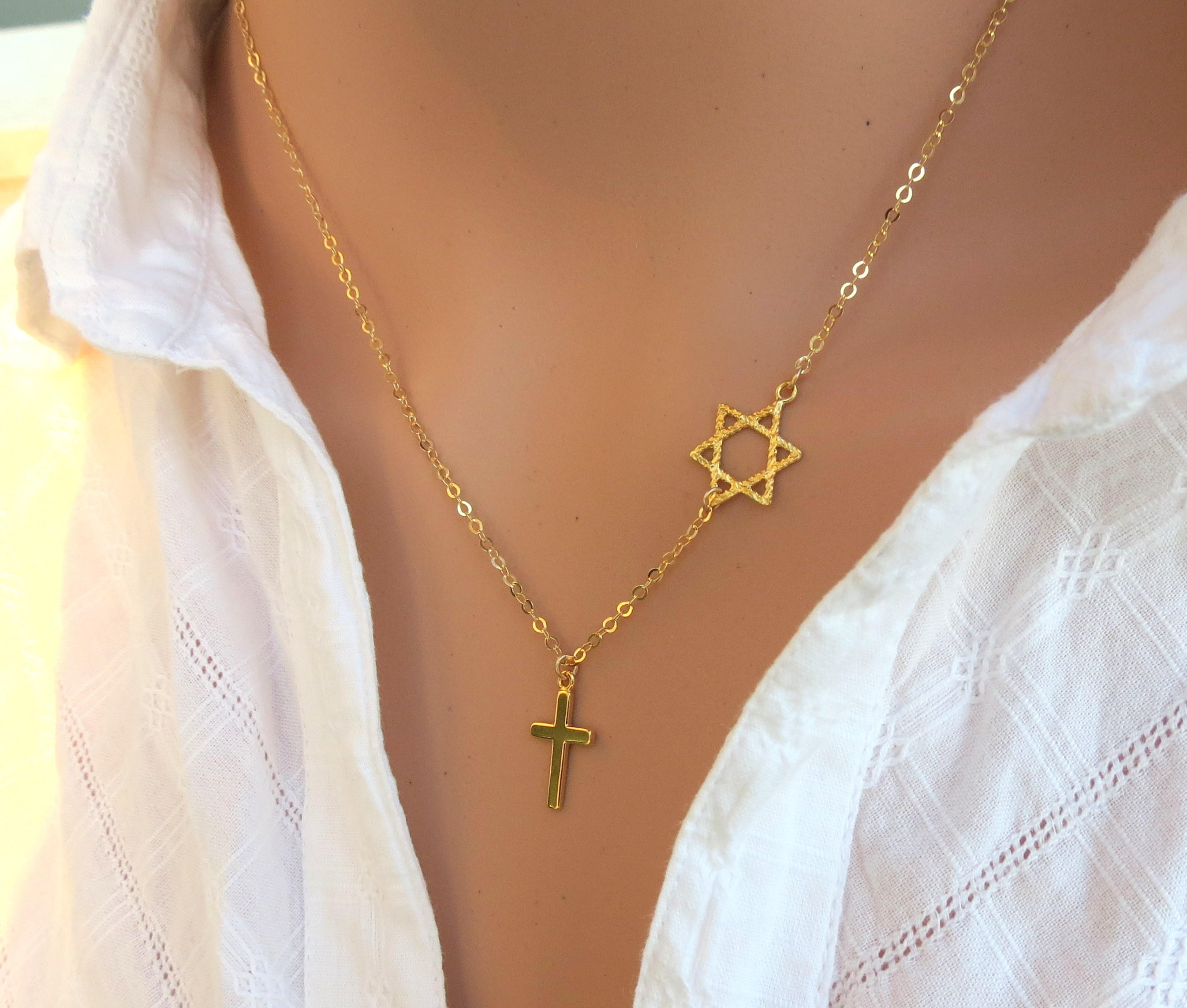 Star of David With Cross Necklace Cross With David Star | Etsy
