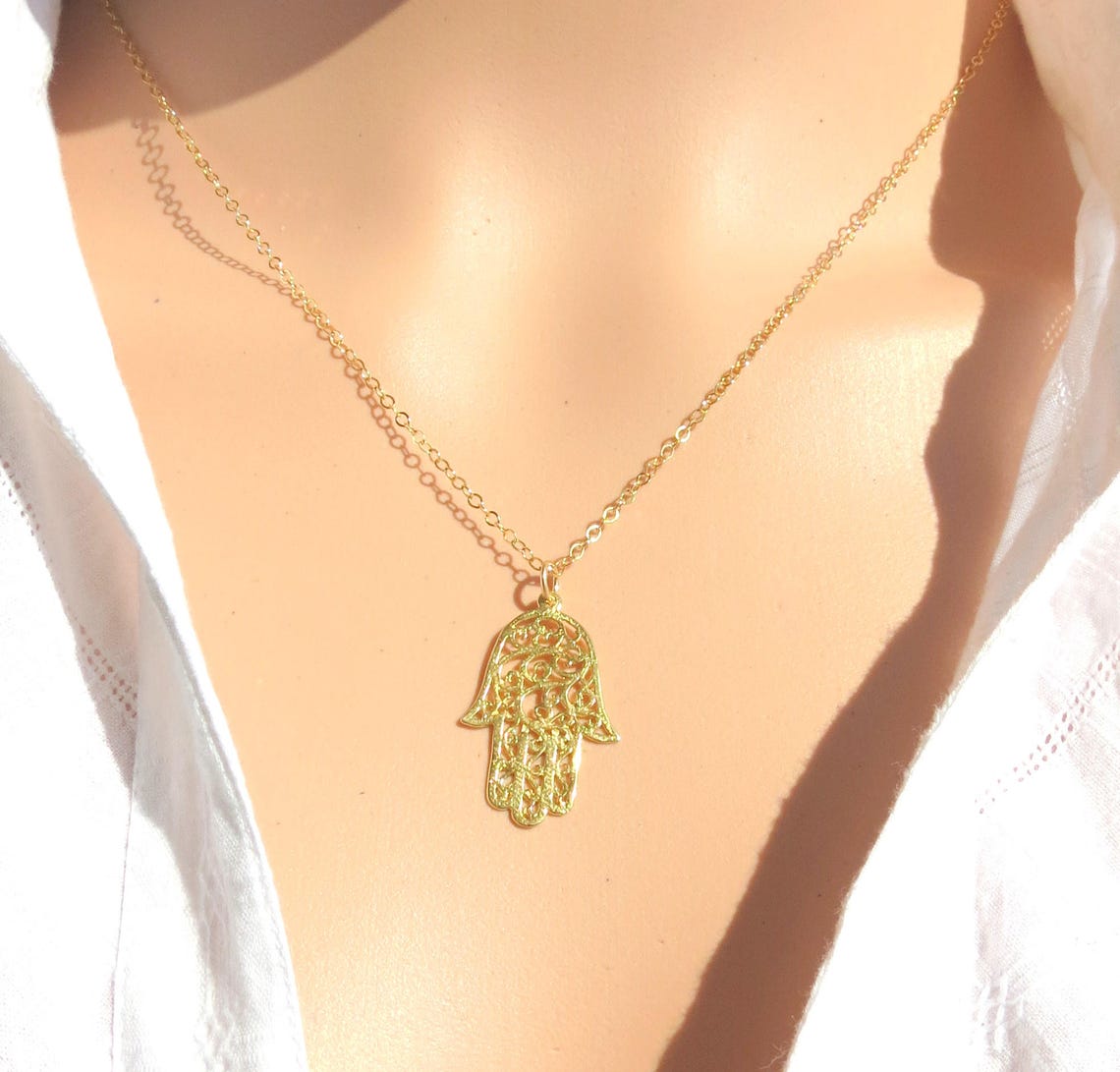 Large Hamsa Hand Necklace Protection Hand Gold Filled Hamsa - Etsy