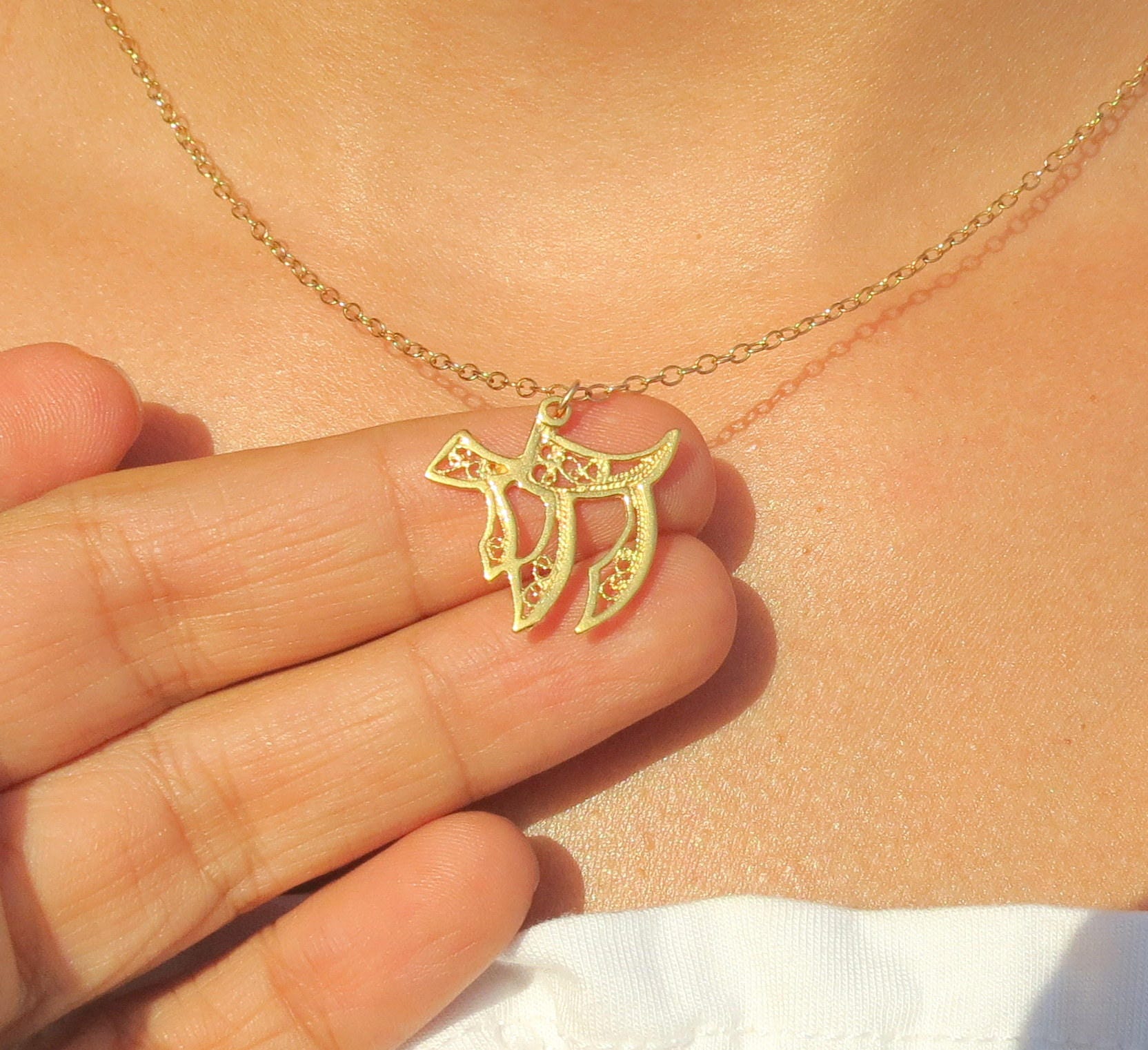 Chai Necklace Chai Pendant Sterling Silver Chai Necklace | Etsy