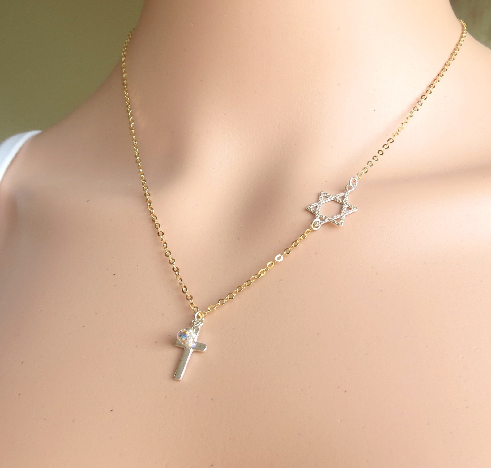 Star of David With Cross Necklace Cross With David Star - Etsy
