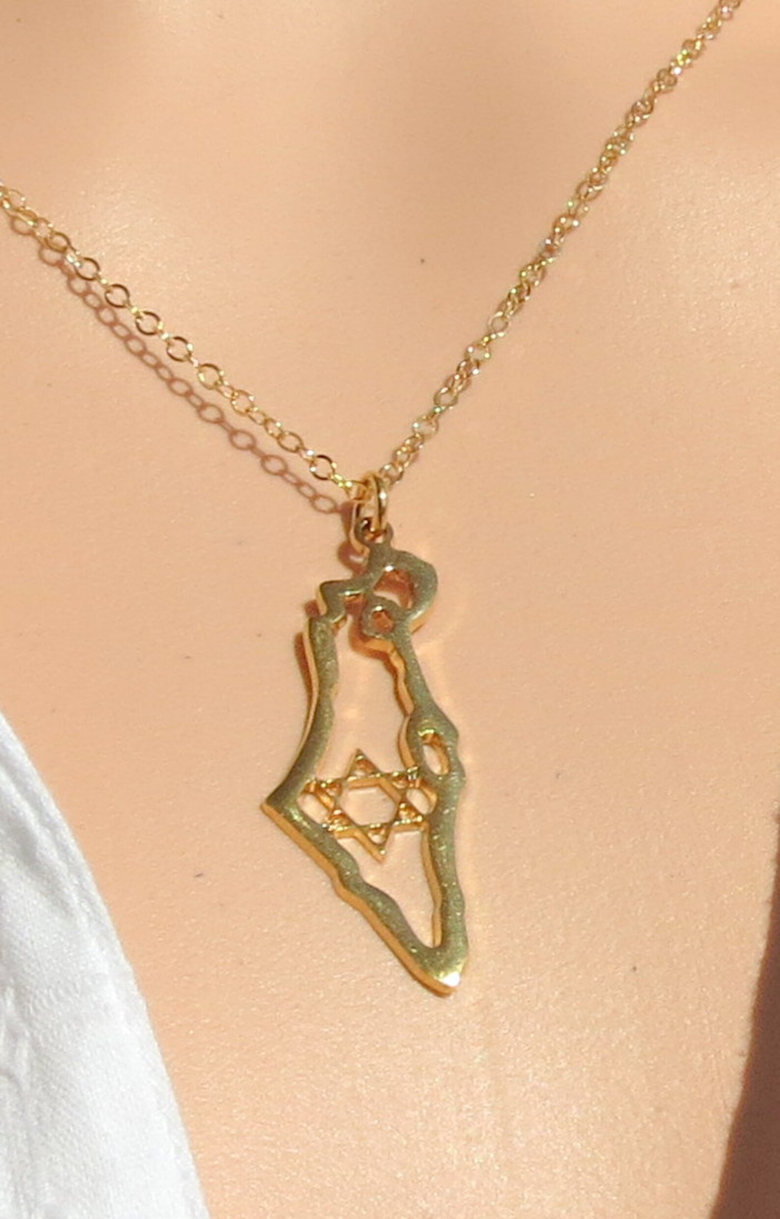 ISRAEL Map Necklace, Israel Necklace, Jewish Jewelry, Holy Land Necklace, Jewish Gift, Bat ...
