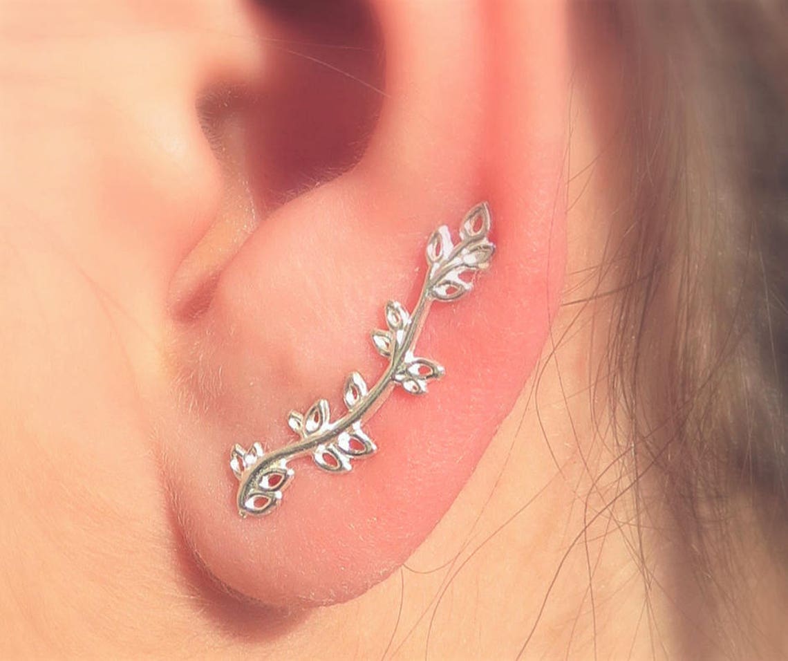 Leaves Ear Cuff Sterling Silver Ear Cuff Silver Cuff | Etsy