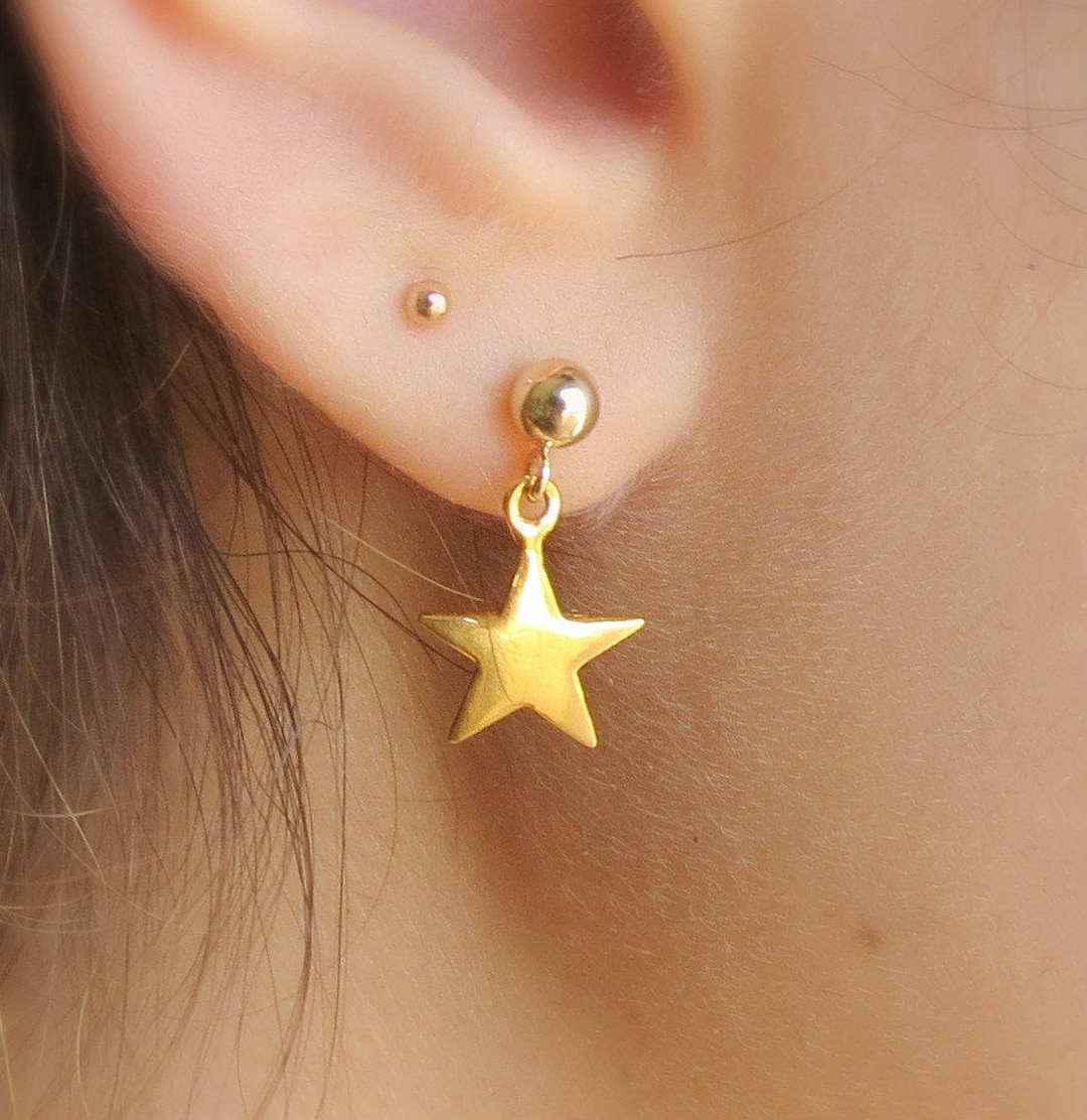 Stars Earrings, Gold Filled Star Stud Earrings, Dangle Stars Studs ...