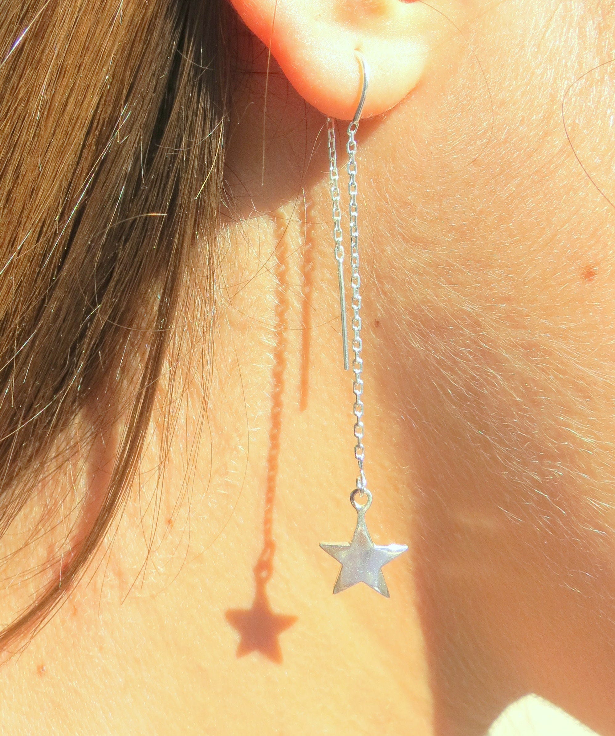 Star Thread Earrings Gold Filled Threader Earrings Stars | Etsy