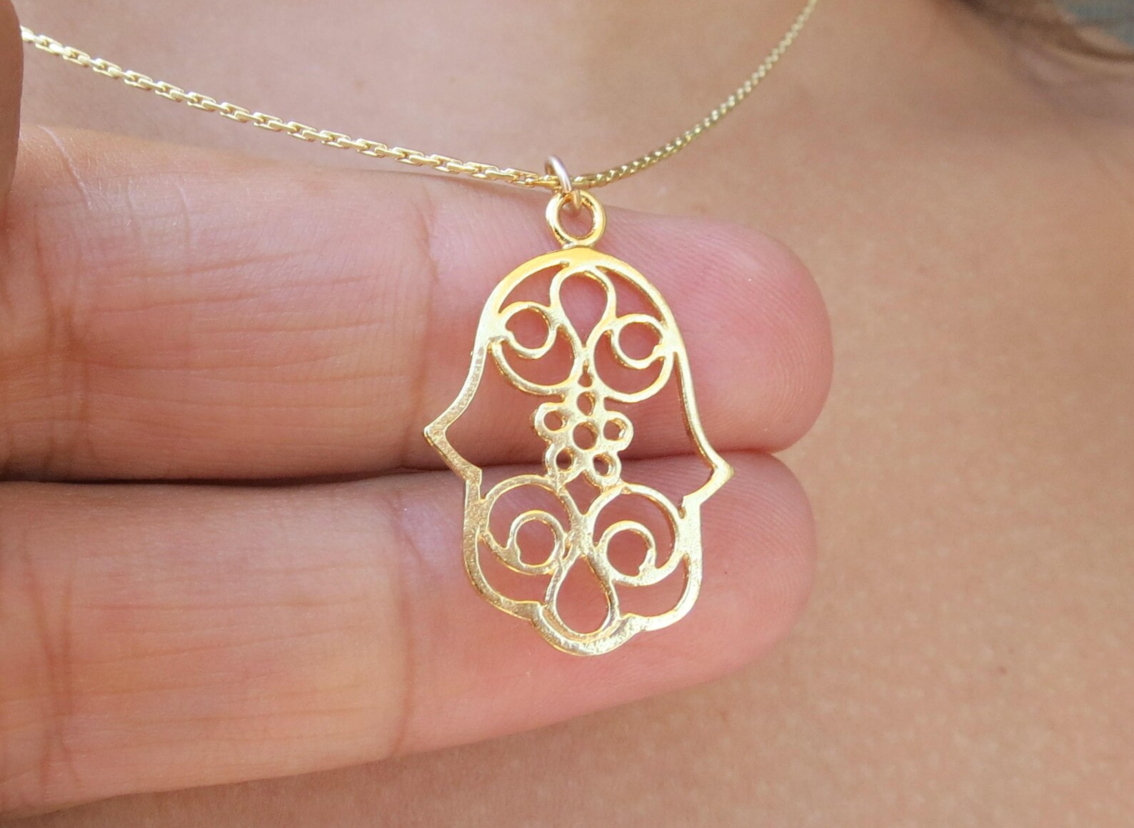 Large Hamsa Hand Necklace, Protection Hand, Gold Filled Hamsa Necklace ...