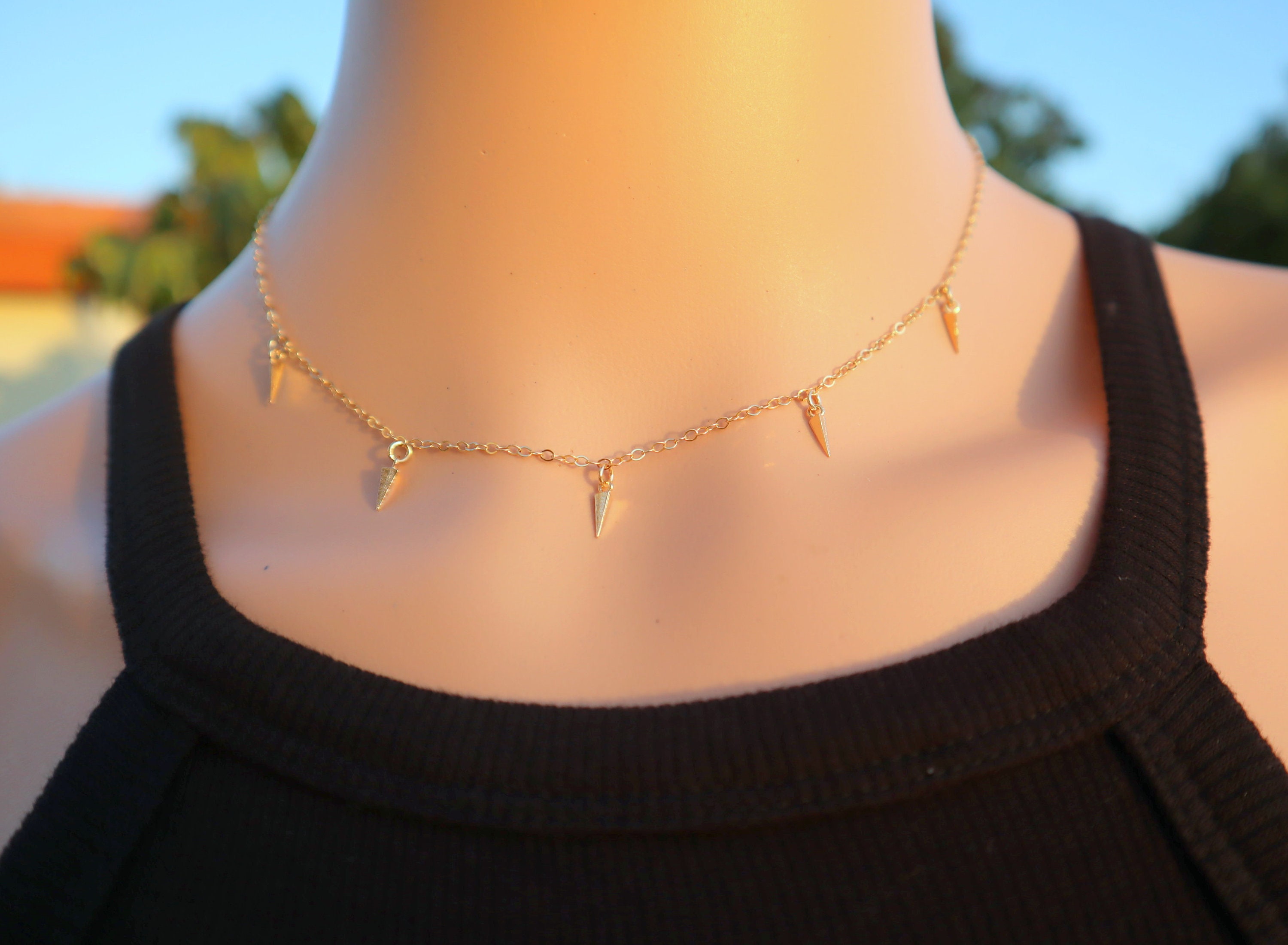 Gold Spike Choker Necklace, Tiny Spikes Necklace, Silver Spike Necklace ...