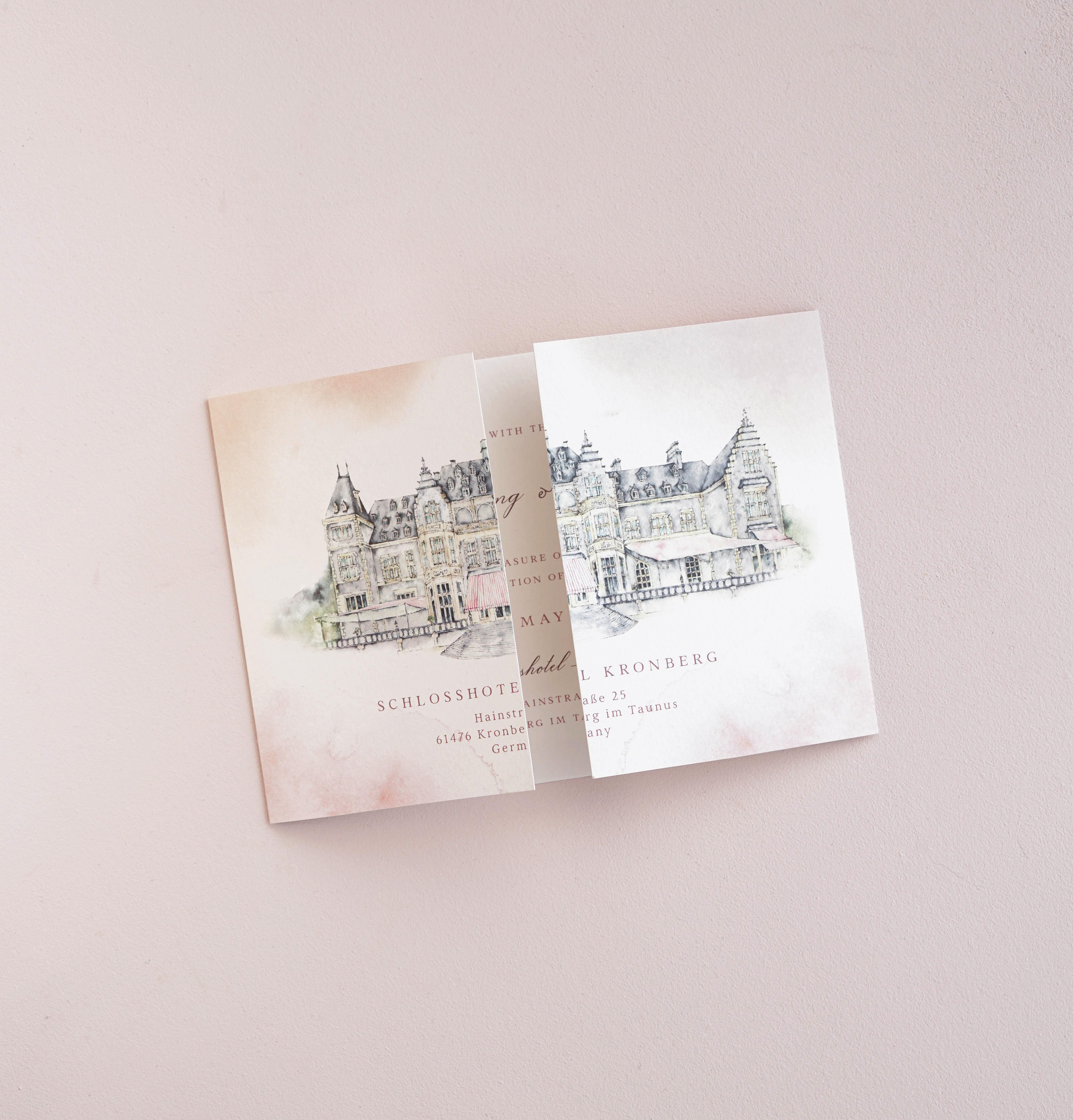 Personalized Gatefold Wedding Invitation in Watercolor Style, Hand ...