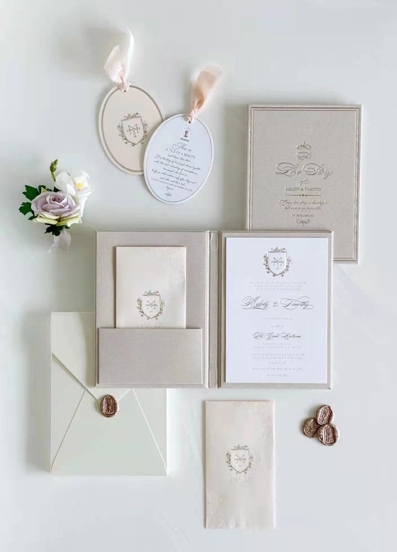 Luxury Wedding Invitation Folio, Invitation Box, Custom Crest, Foil ...