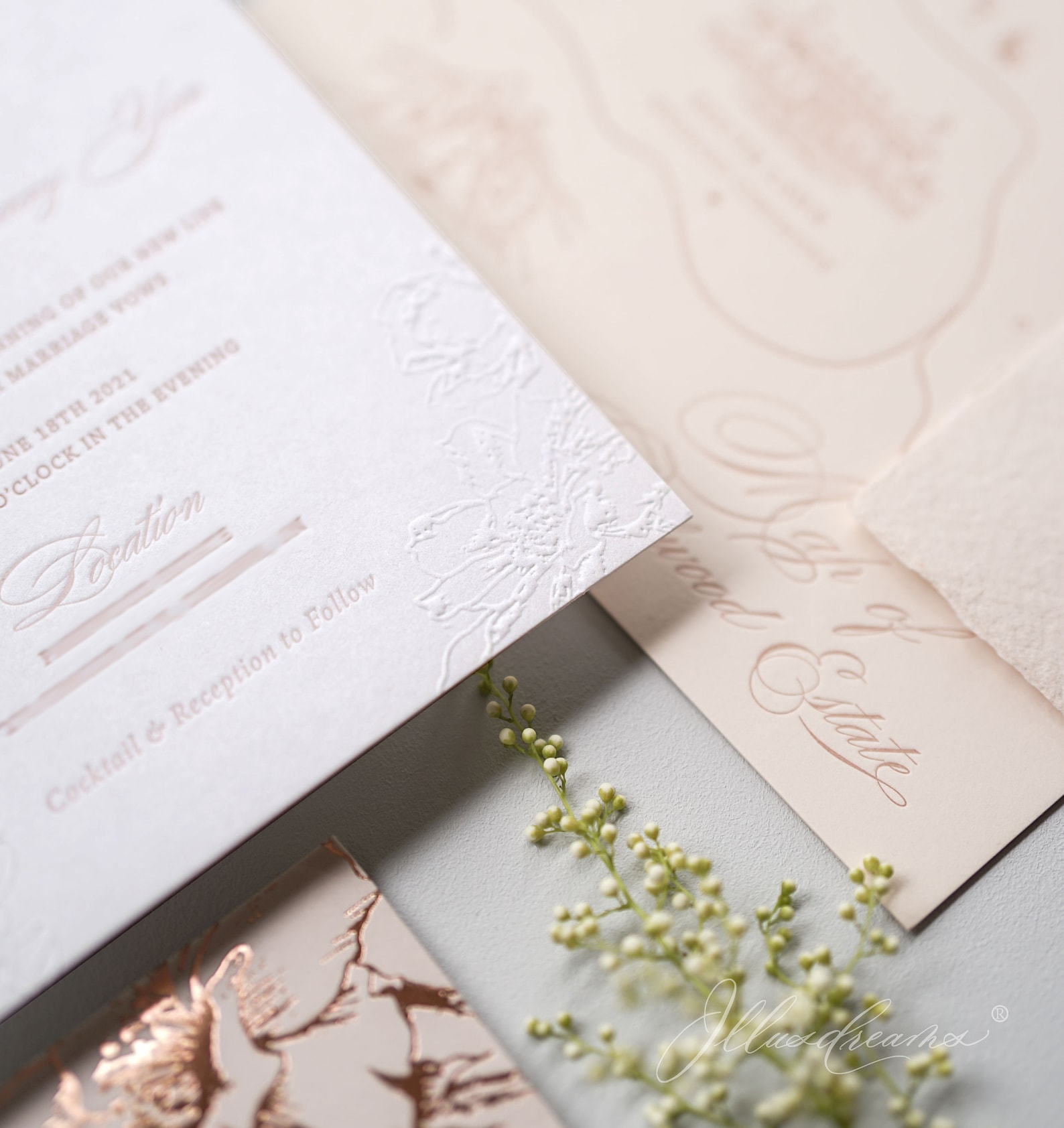 Personalized Letterpress & Foil Press Printed Wedding Invitation Suite ...