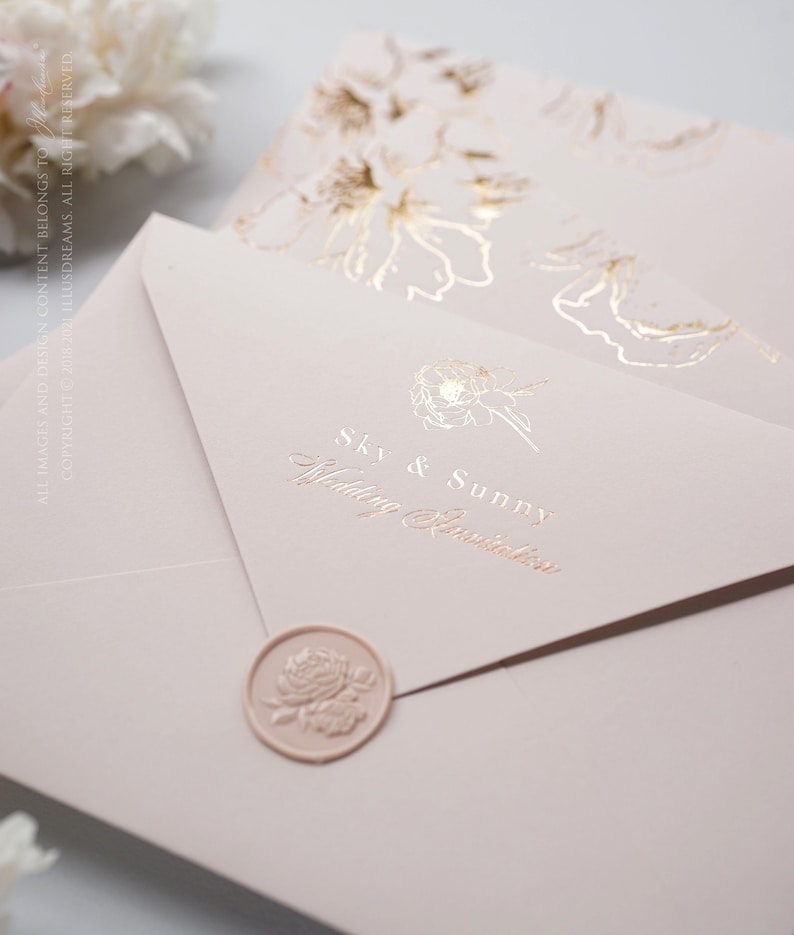 Personalized Letterpress & Foil Press Printed Wedding Invitation Suite ...