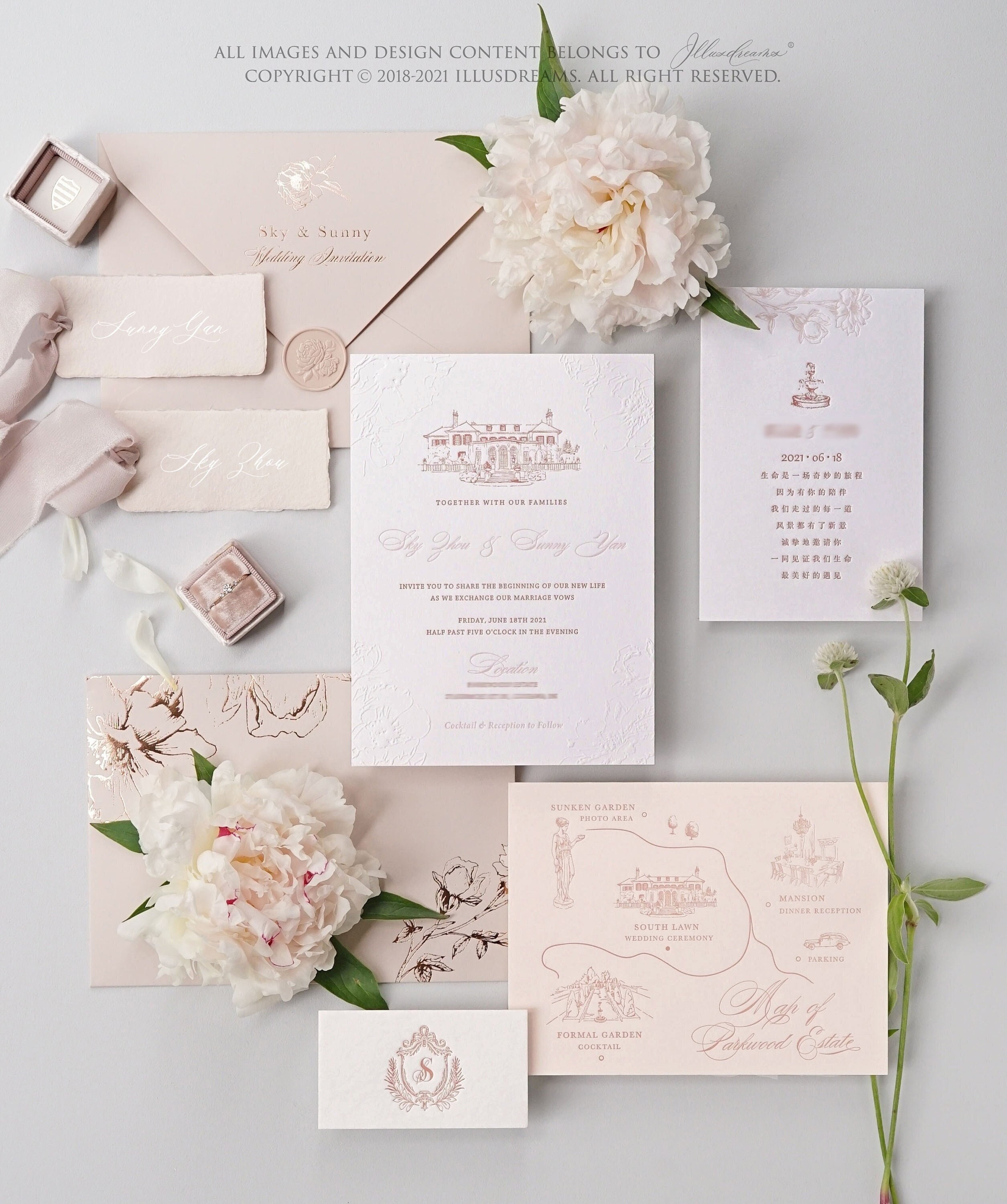 Personalized Letterpress & Foil Press Printed Wedding Invitation Suite ...