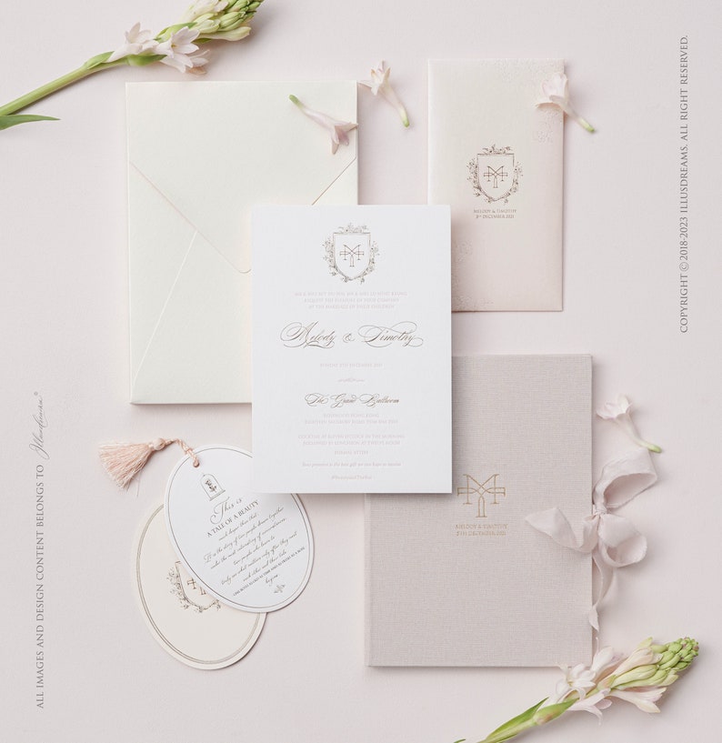 Luxury Wedding Invitation Folio, Invitation Box, Custom Crest, Foil ...