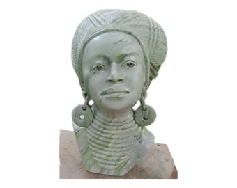SHONA STONE SCULPTURE, Lady Bust Statue, Female Head Bust, Butter Jade ...