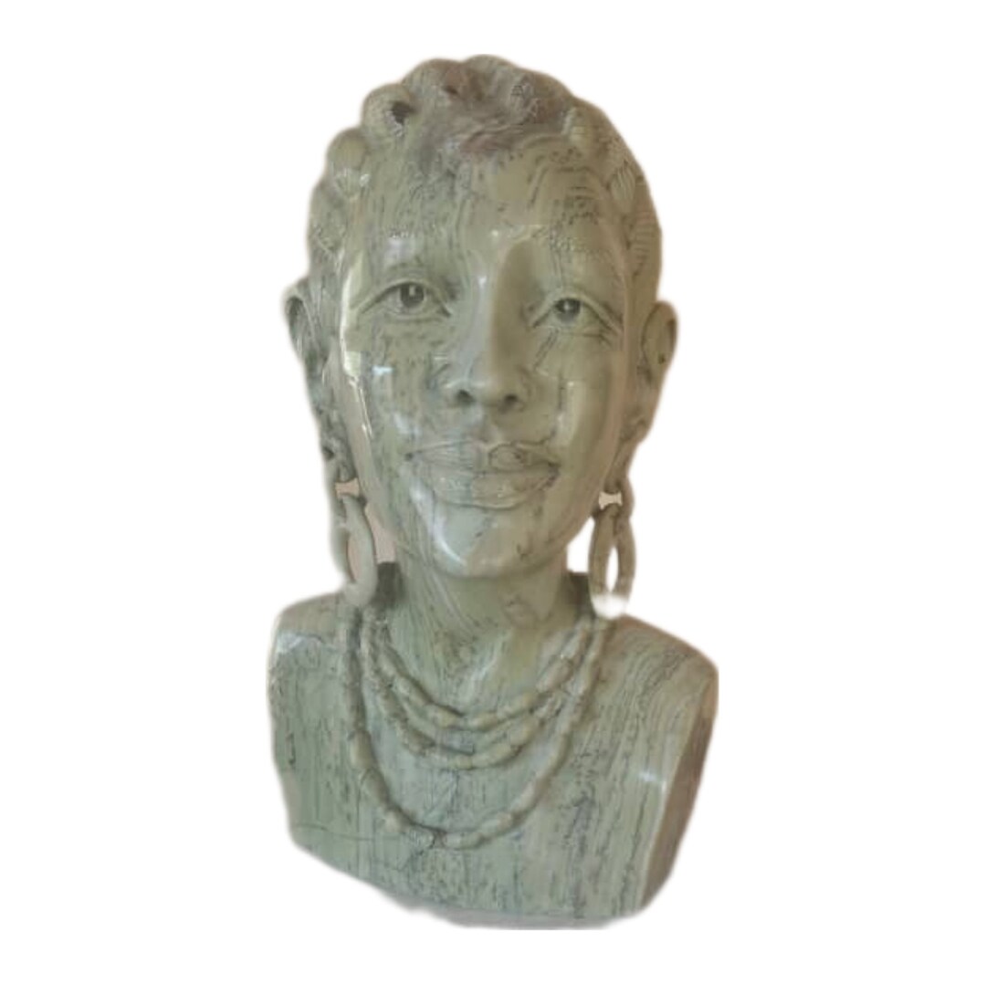 SHONA STONE SCULPTURE, Lady Bust Statue, Female Head Bust, Butter Jade ...