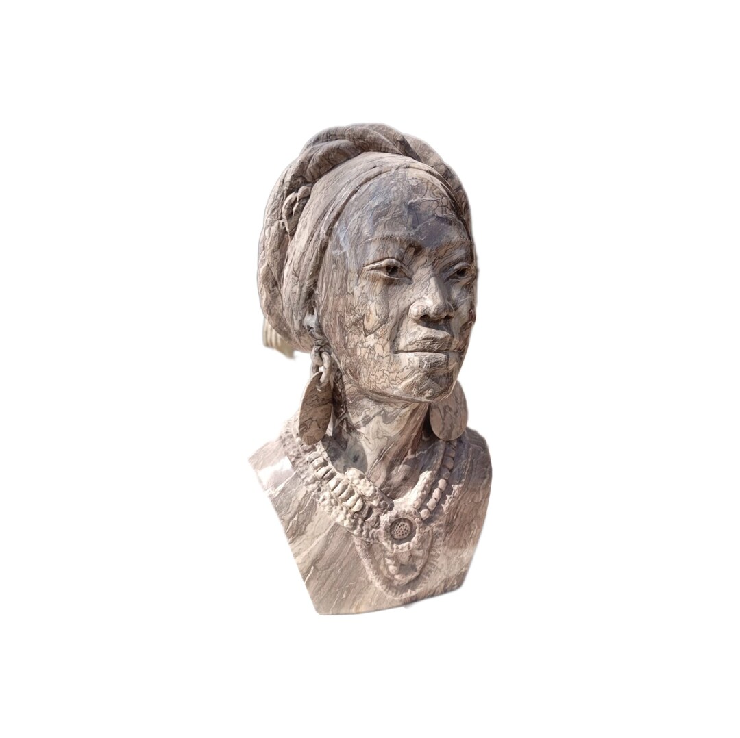 SHONA STONE SCULPTURE, Lady Bust Statue, Female Head Bust, Butter Jade ...