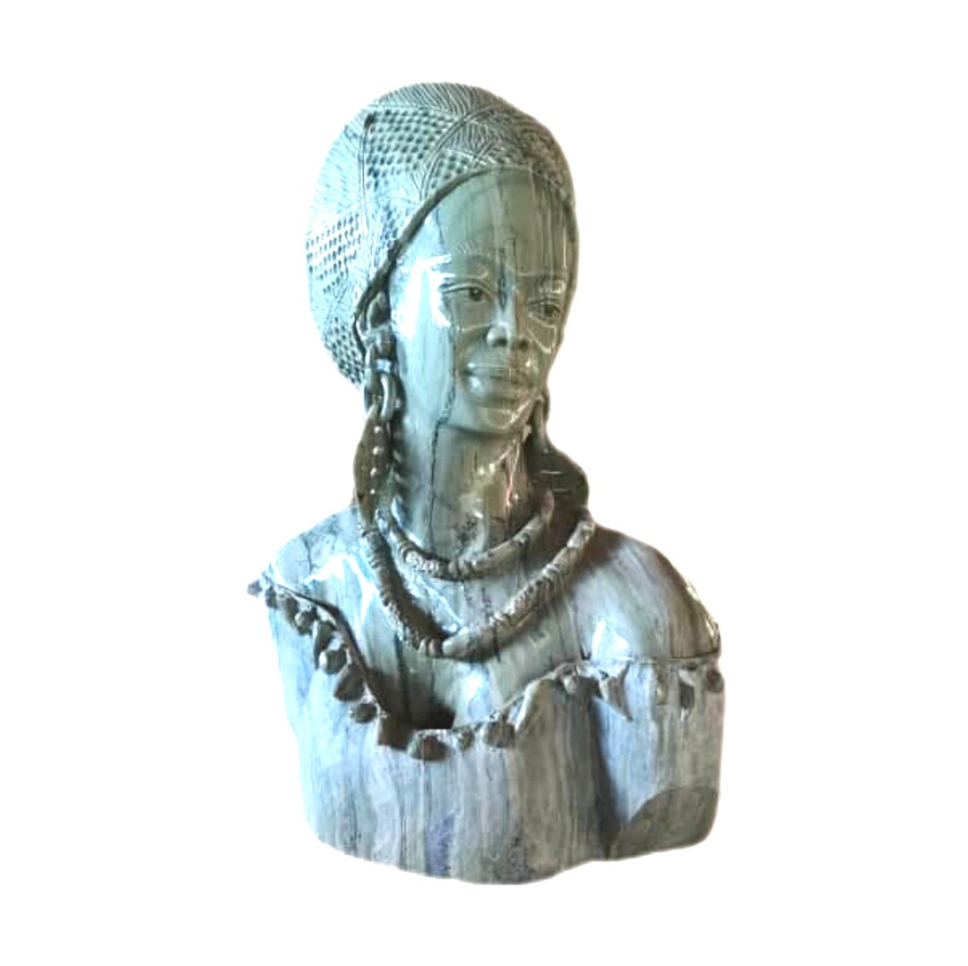 SHONA STONE SCULPTURE, Lady Bust Statue, Female Head Bust, Butter Jade ...