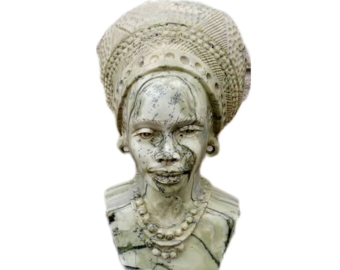 SHONA STONE SCULPTURE, Female Head Bust, Lady Bust Statue, Butter Jade ...