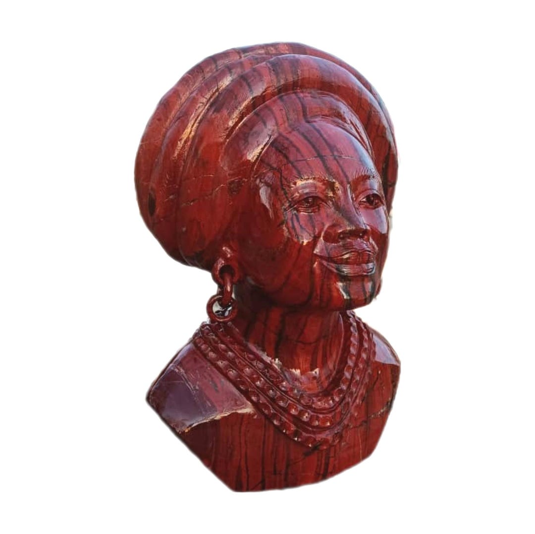 Female Bust Statue, Shona Stone Sculpture, Red Jasper, Gift for Her ...