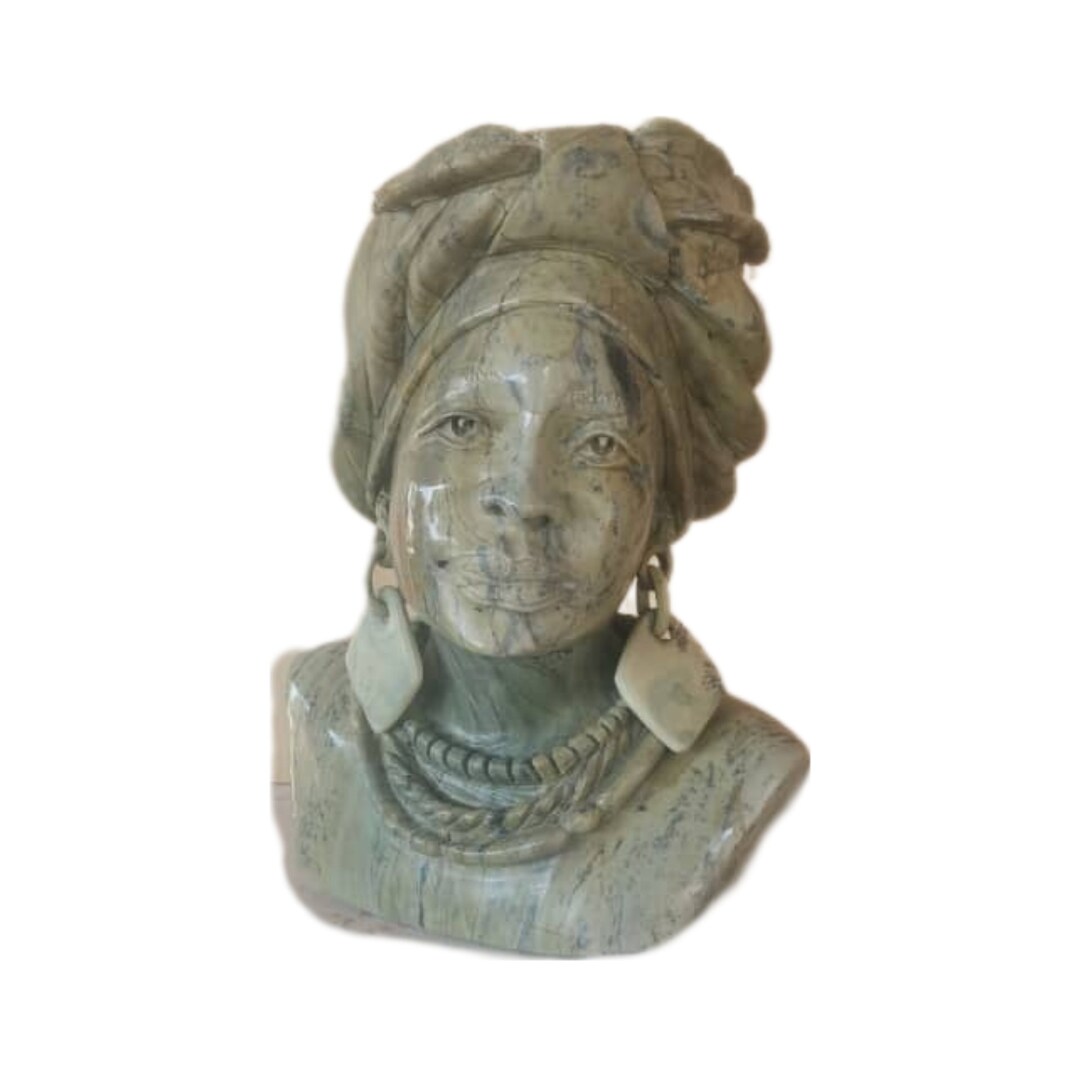 SHONA STONE SCULPTURE, Lady Bust Statue, Female Head Bust, Butter Jade ...