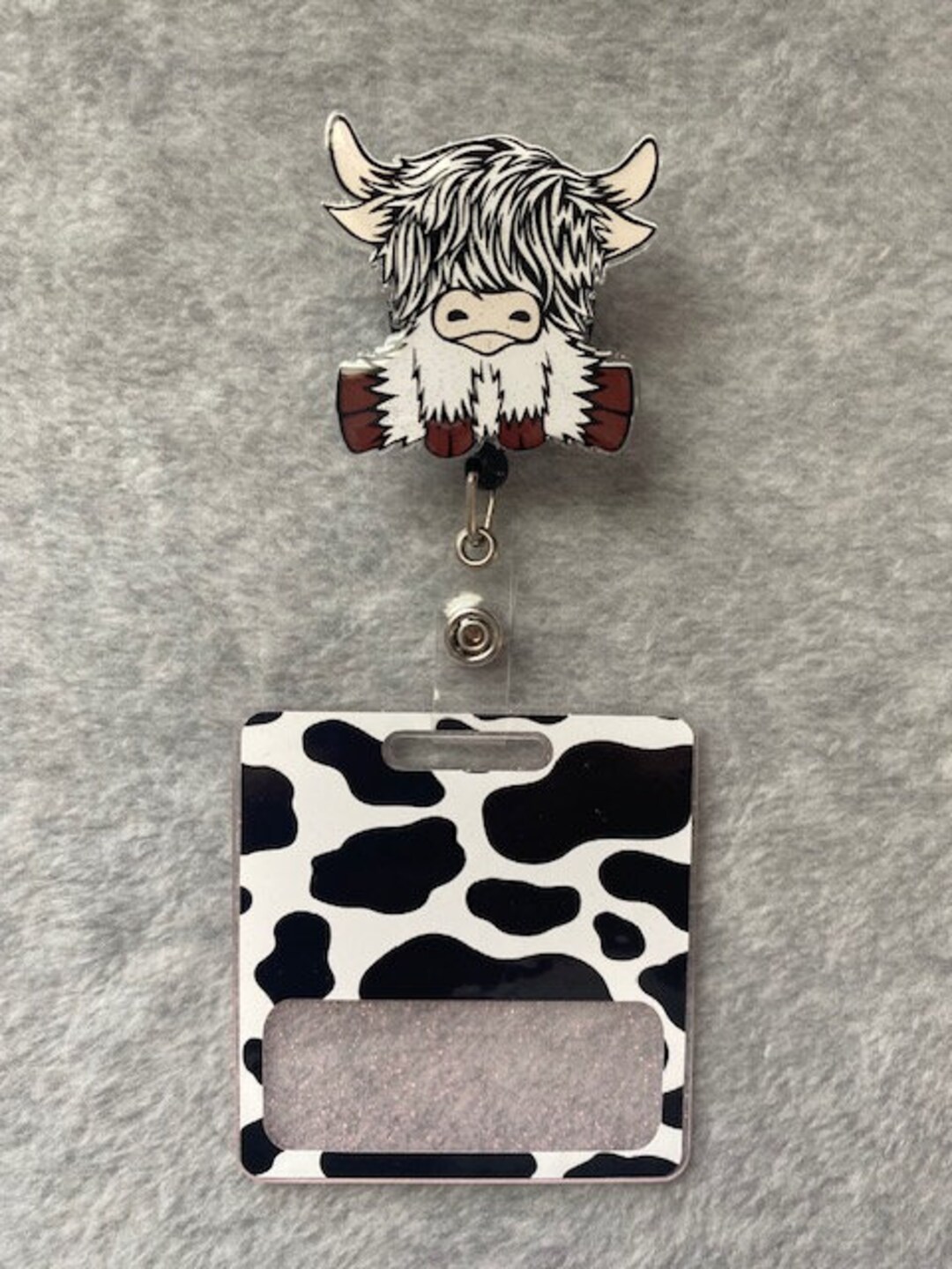 Highland Cow Glitter Badge Buddy/badge Buddy - Etsy