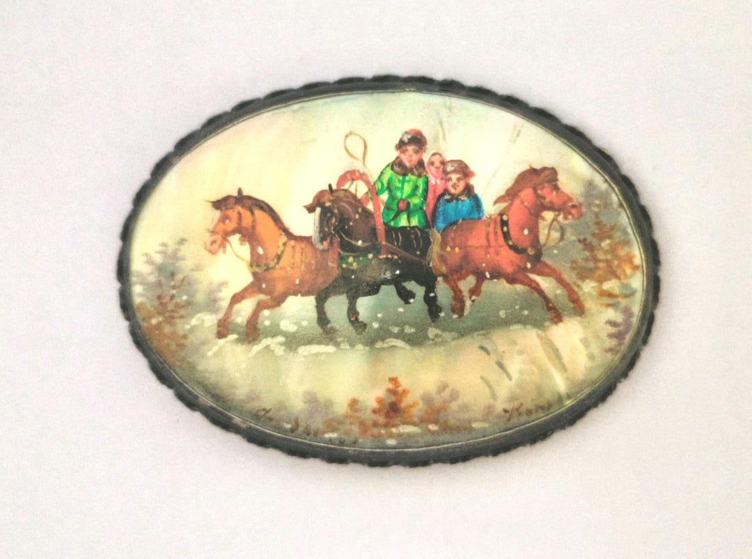 Vintage Hand Painted Russian Miniature Lacquer Art on Abalone Shell ...