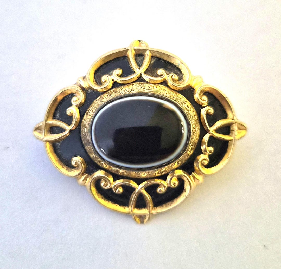 Antique Victorian Bulls Eye Agate Pinchbeck Mourning Brooch - Etsy