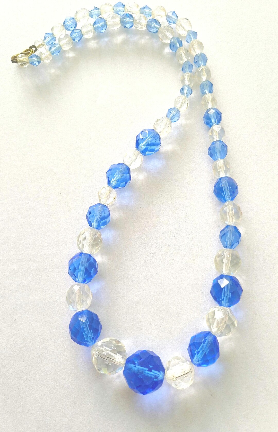 Vintage Clear and Blue Crystal Glass Bead Necklace - Etsy