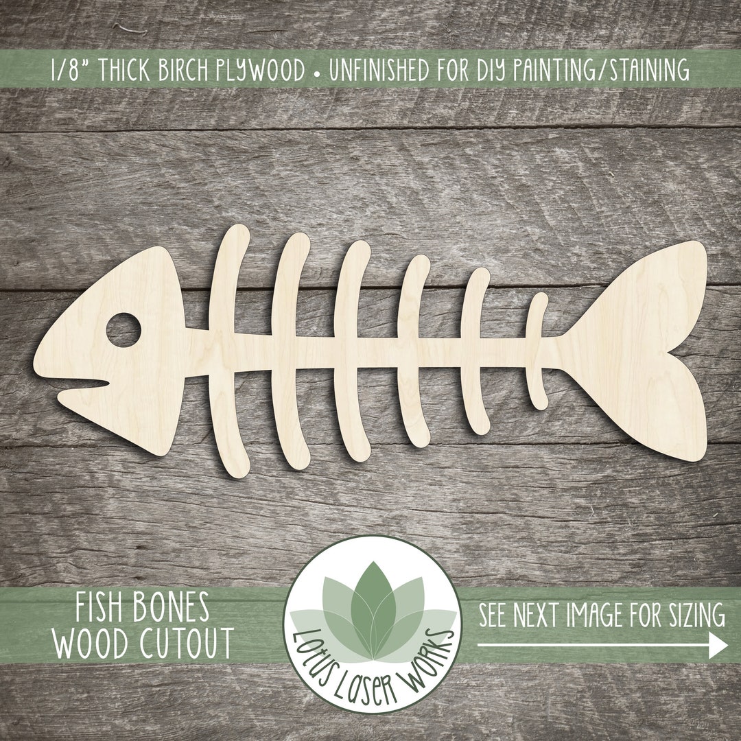 Fish Bone Shape, Wood Fish Skeleton Cutout for DIY Craft Projects ...