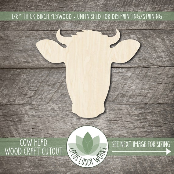 Cow Head Wood Cutout Unfinished Wooden Craft Blanks Laser - Etsy