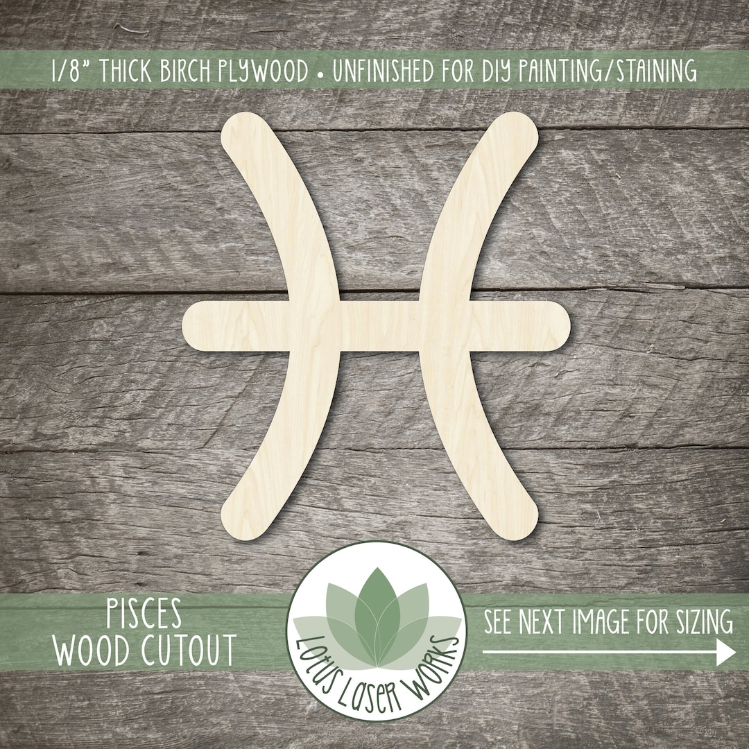 Wood Pisces Astrological Symbol Cutout, Wooden Zodiac Symbol Shapes ...