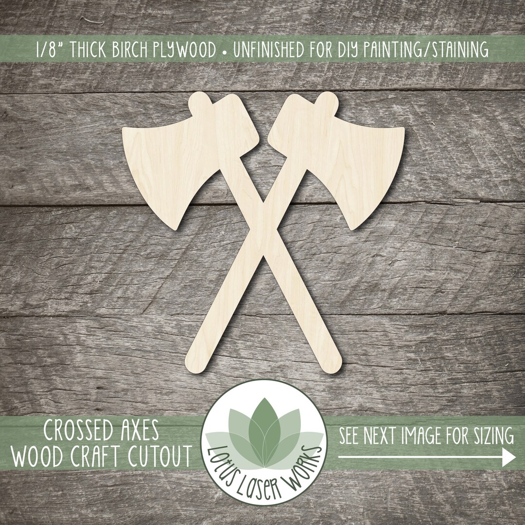 Crossed Axes Wood Cutout, Unfinished Wooden Blanks, Laser Cut Craft ...