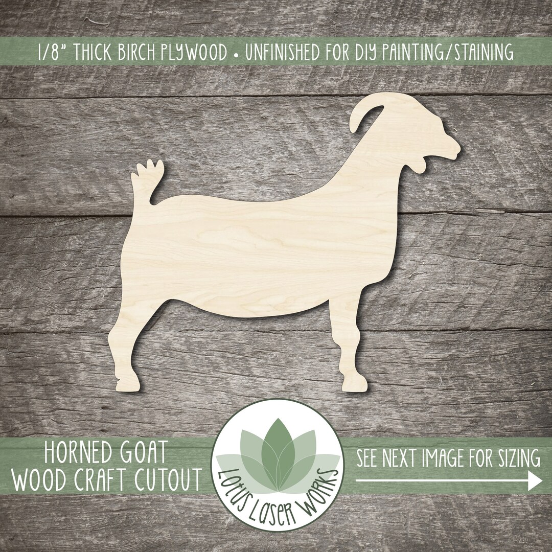 Horned Goat Wood Cutout, Unfinished Wood Blanks, Laser Cut Wooden Farm ...