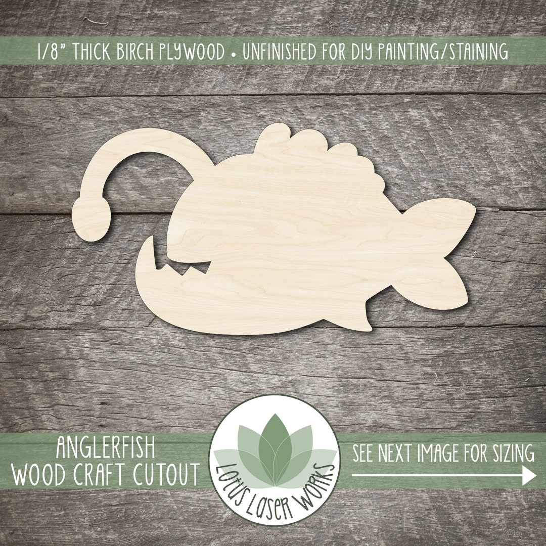 Anglerfish Wood Cutout, Wooden Painting Blanks, Ocean Fish Craft Shapes ...