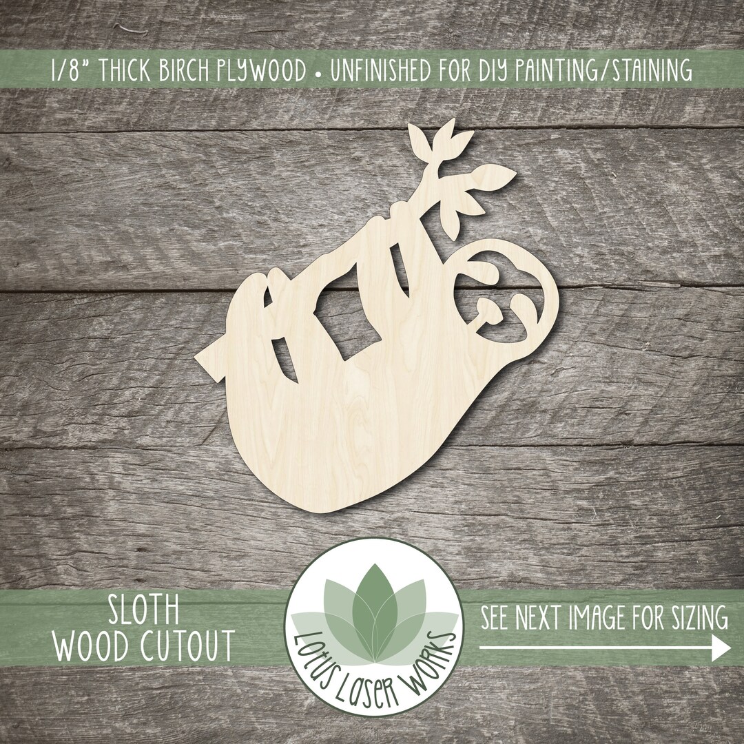 Wood Sloth Cutout, Blank Wood Craft Embellishments, Wooden Sloth Shape ...