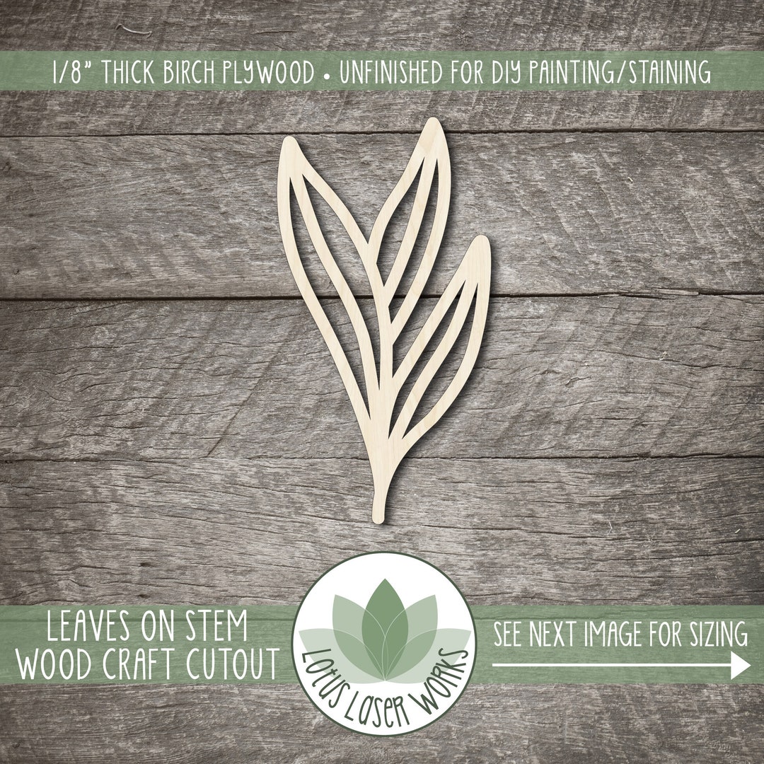 Botanical Stem Wood Cutout, Unfinished Wood Craft Blanks, Laser Cut ...