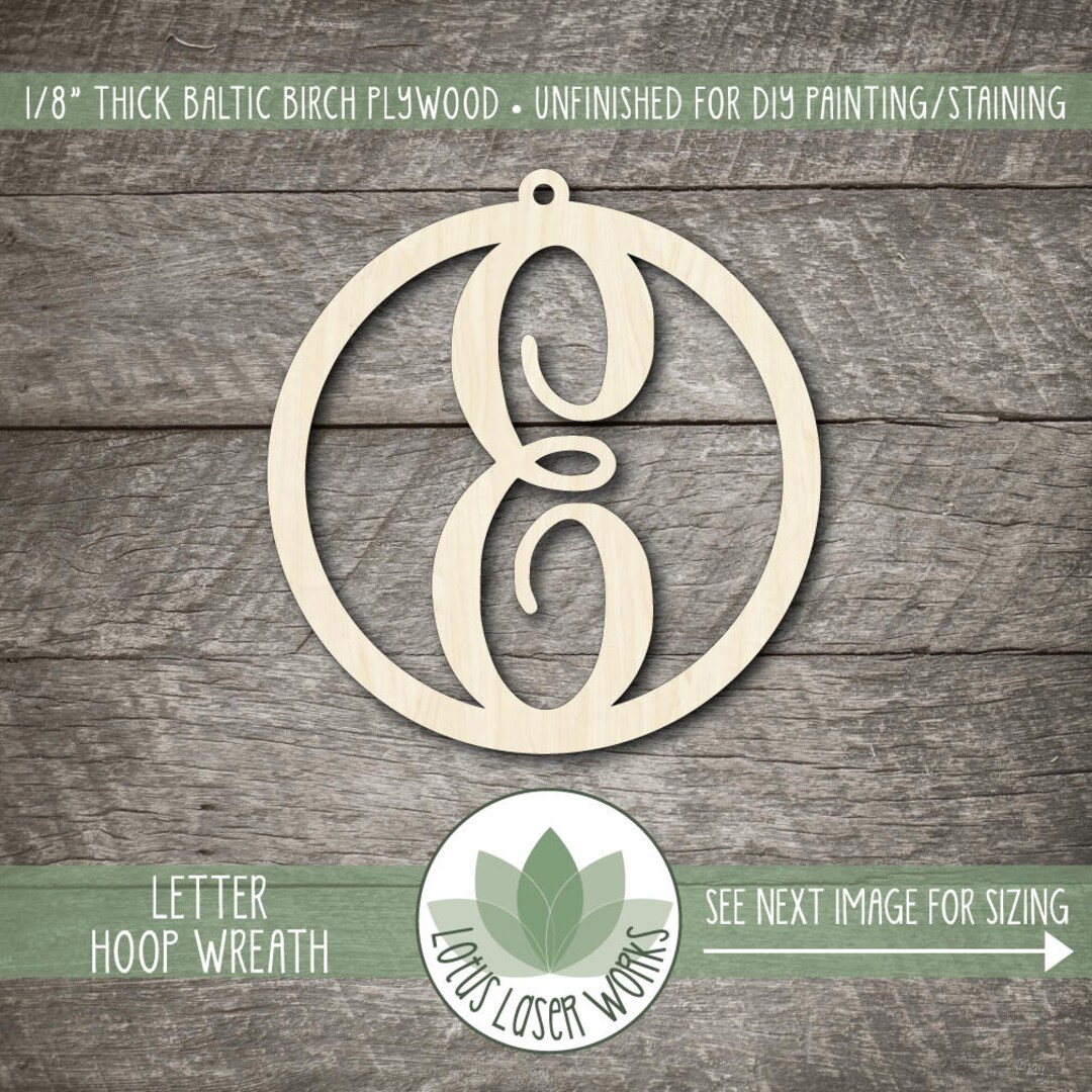 Wood Letter in Round Frame With Hanging Loop, DIY Wood Monogram ...