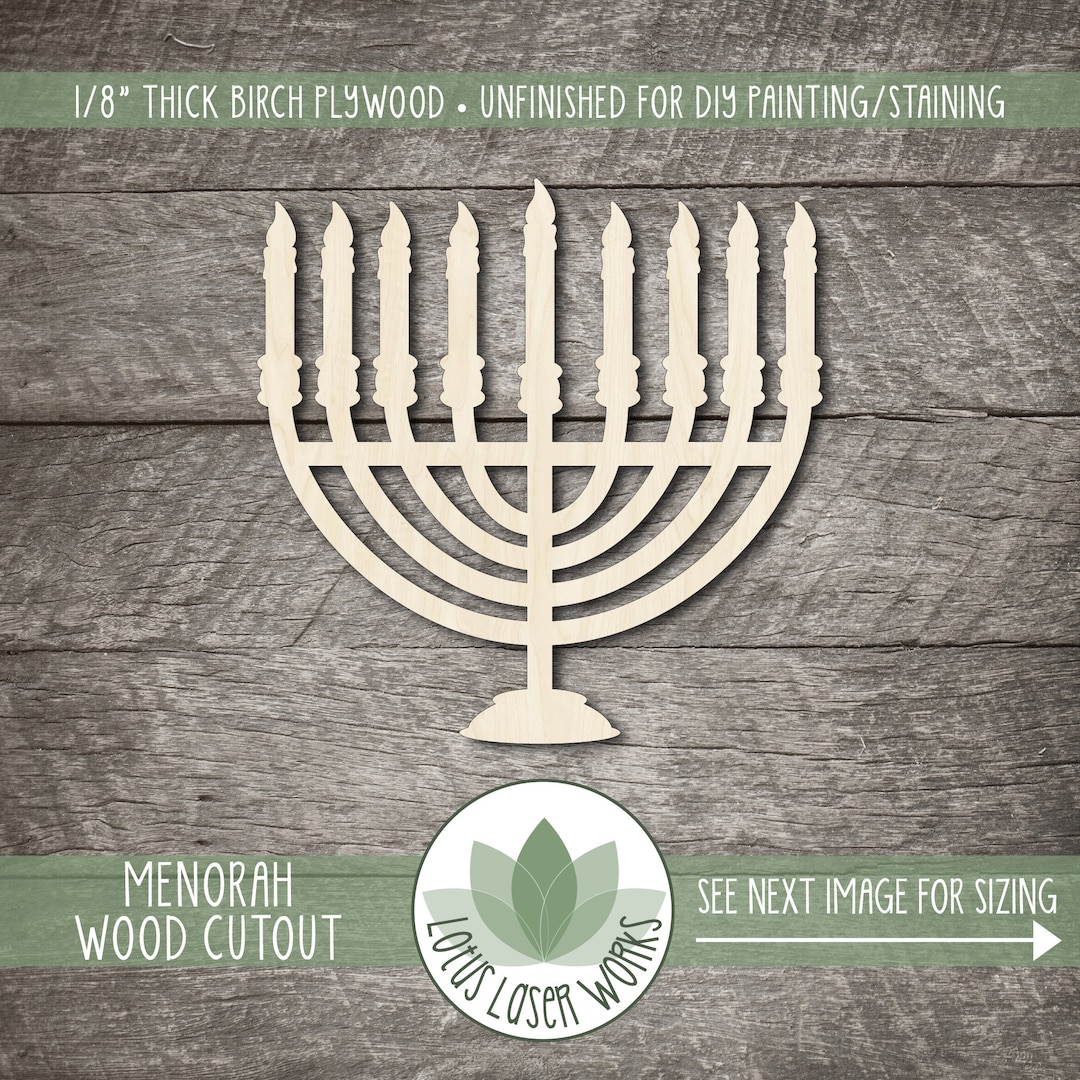 Wood Menorah Craft Shape, Laser Cut Wooden Hanukkah Menorah Cutout ...