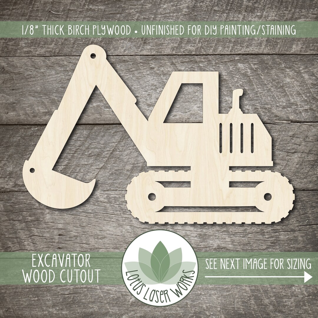 Excavator Wood Cutout, Unfinished Wood Blanks, DIY Craft Embellishment ...