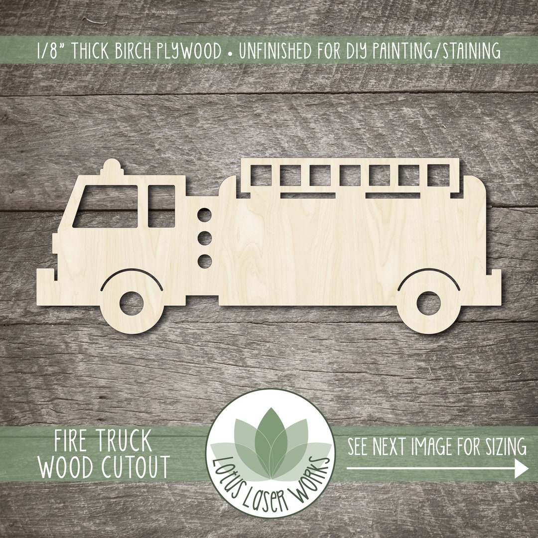 Fire Truck Shape: Wood Cutouts for Craft Projects, Laser Cut Painting ...