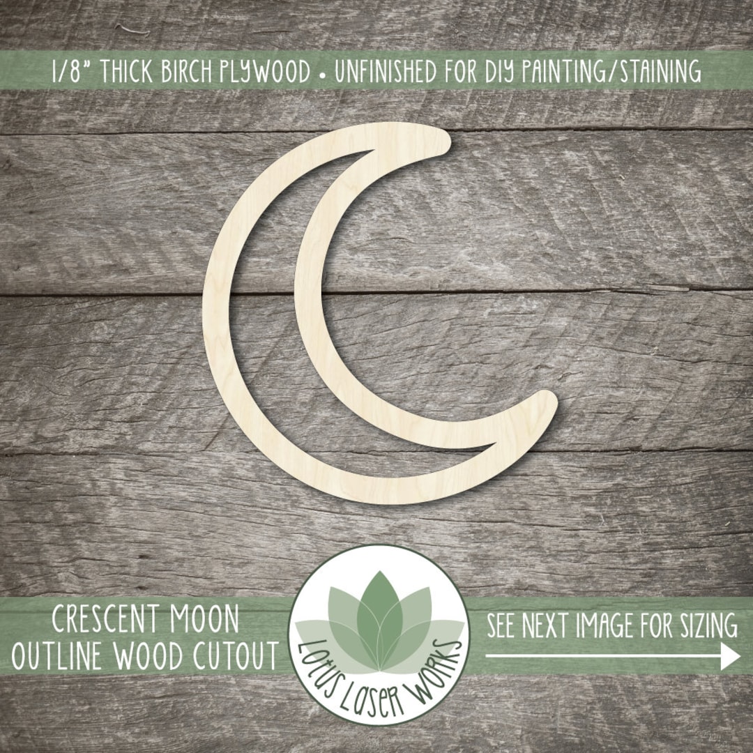 Crescent Moon Outline Wood Cutout, Wooden Moon Shape, Moon Nursery Wall ...