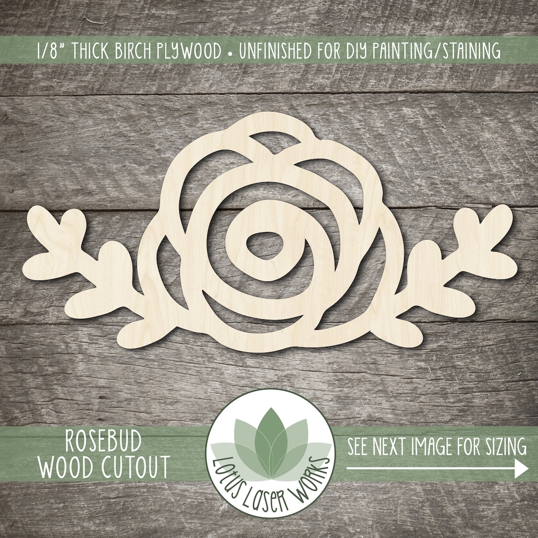 Rosebud Wood Cutout, Unfinished Cutouts for Craft Projects, Laser Cut ...