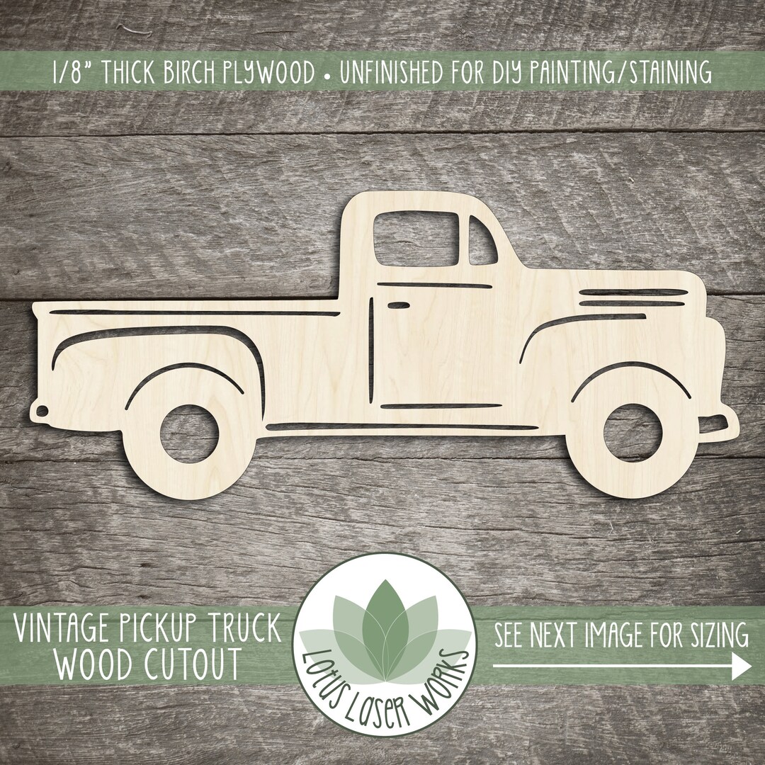 Wood Vintage Pickup Truck Cutouts, Blank Wood Craft Shapes, Wooden ...