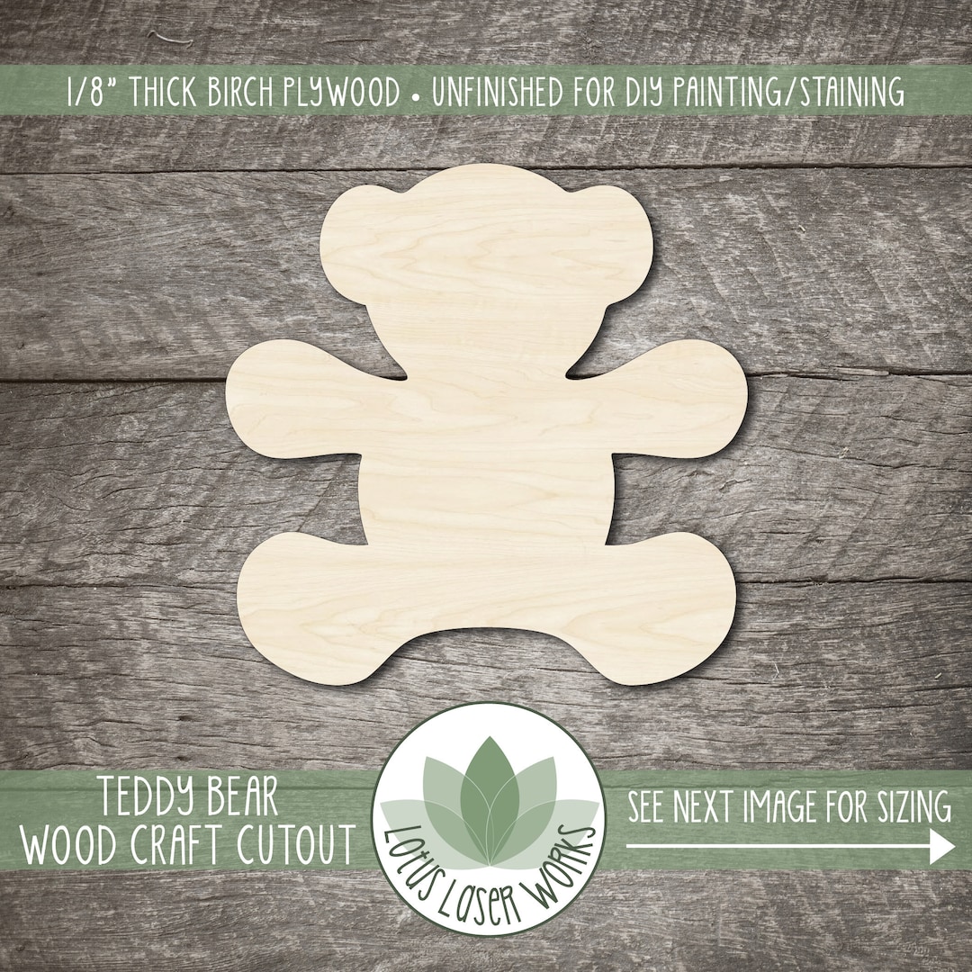 Teddy Bear Wood Cutout, Unfinished Wood Craft Blanks, Laser Cut Wooden ...