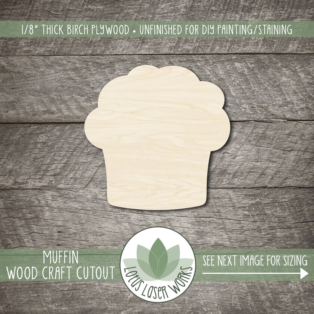 Wood Muffin Cutout, Unfinished Wooden Baking Shapes, Laser Cut Craft ...