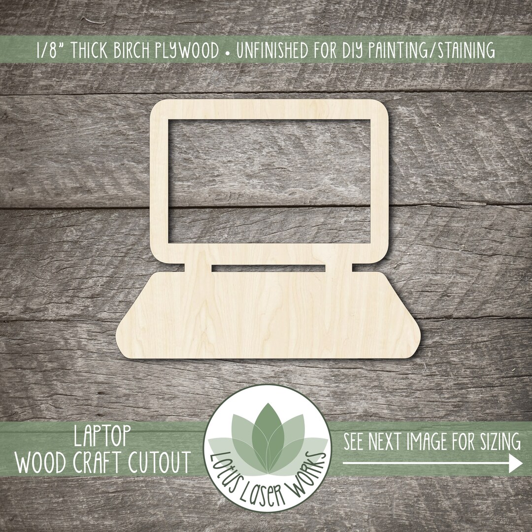 Laptop Computer Wood Craft Shape, Unpainted Wooden Cutouts, Laser Cut ...